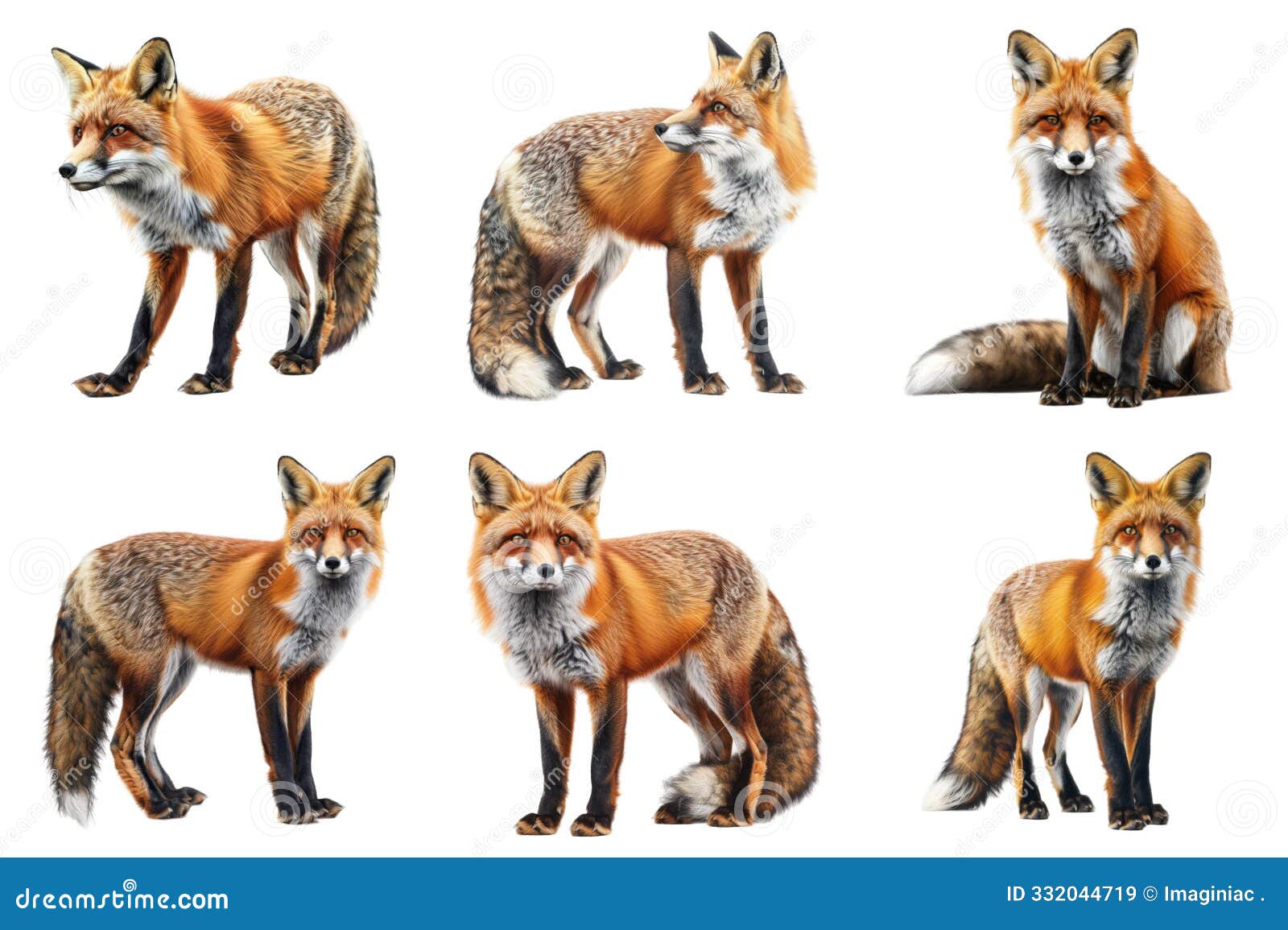 Six Red Foxes in Various Poses on White Background Stock Illustration ...
