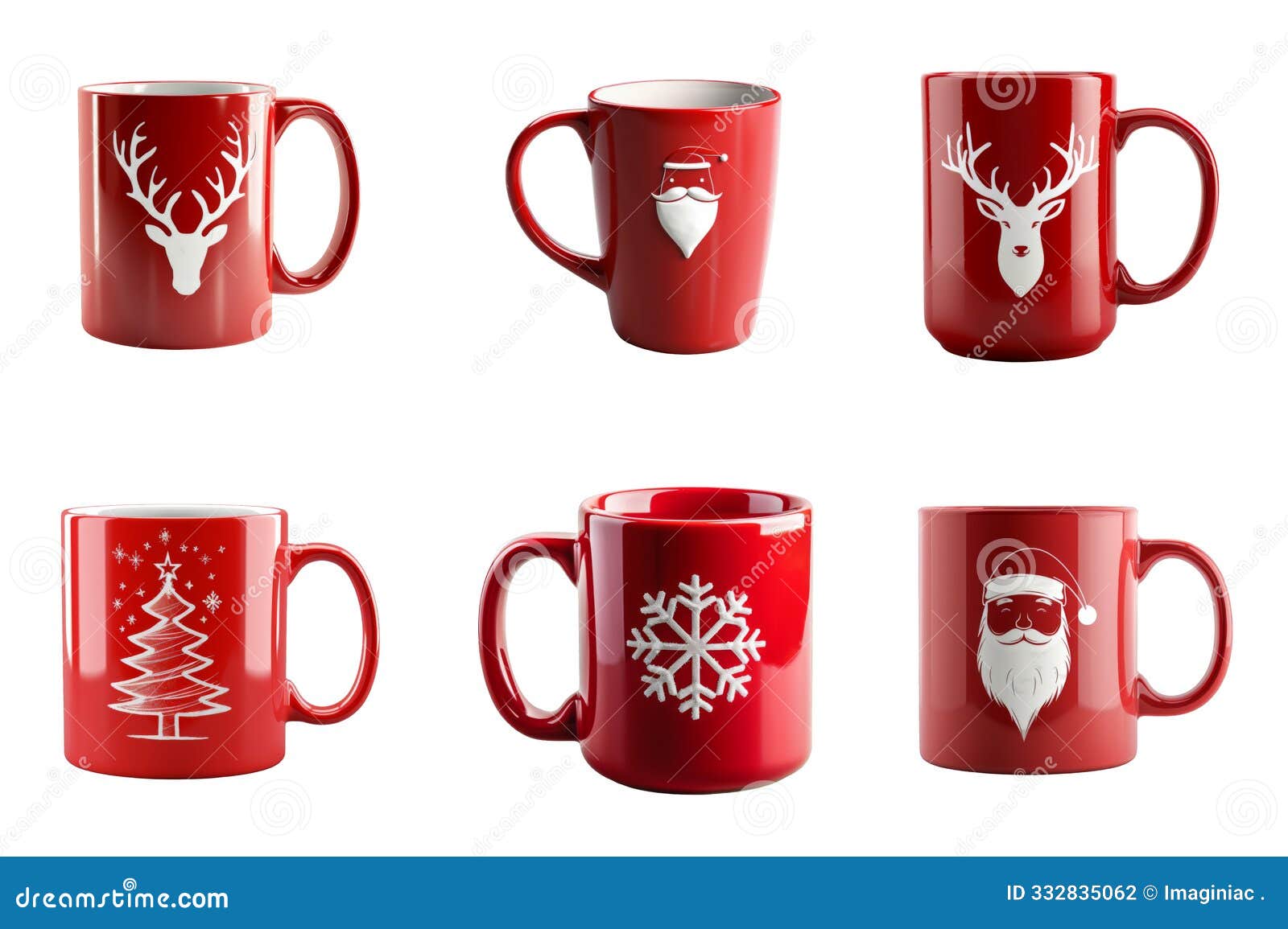 Six Red Mugs with Christmas Themed Designs Stock Illustration ...