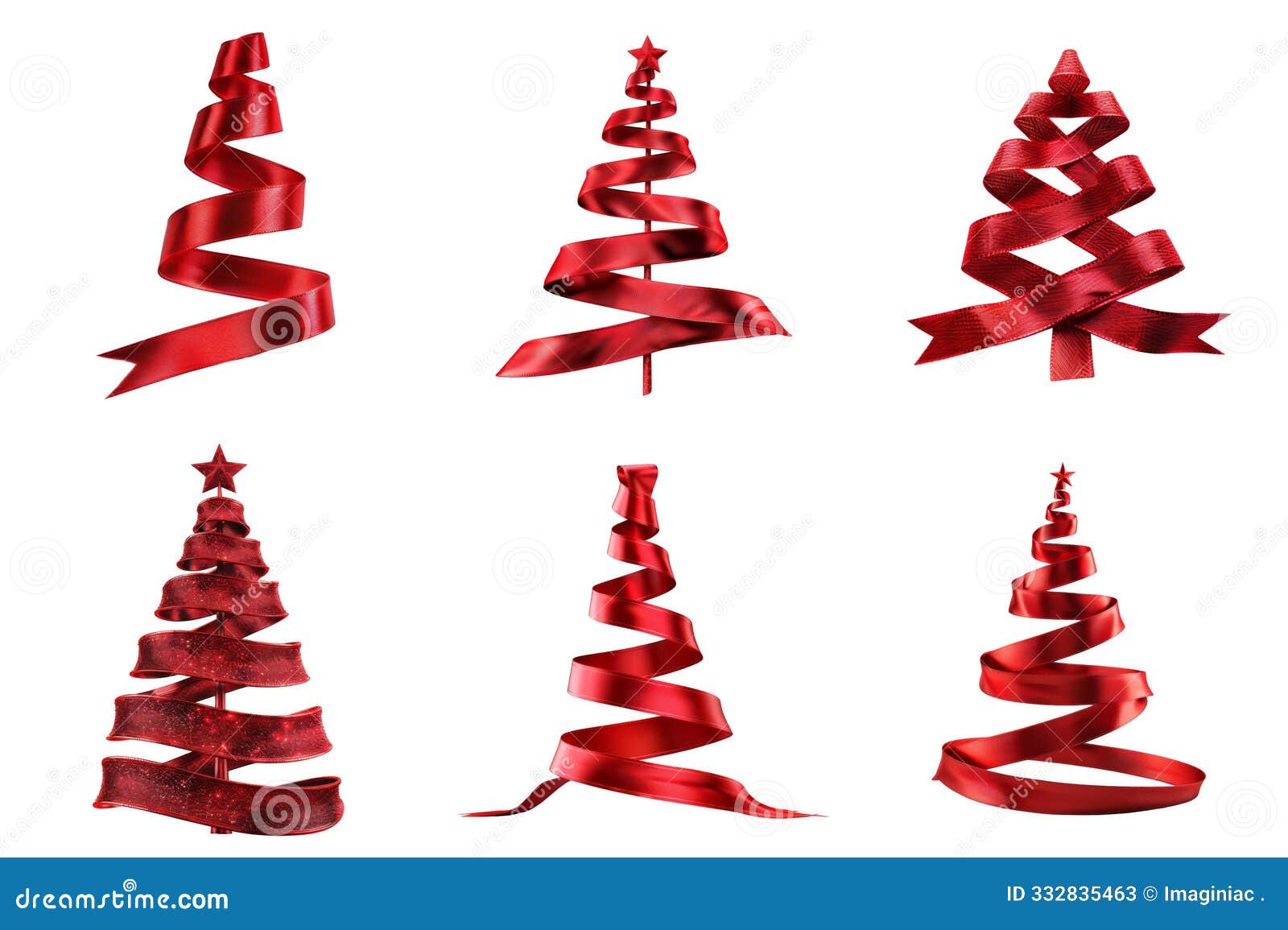 Six Red Ribbon Christmas Trees on Transparent Background Stock ...