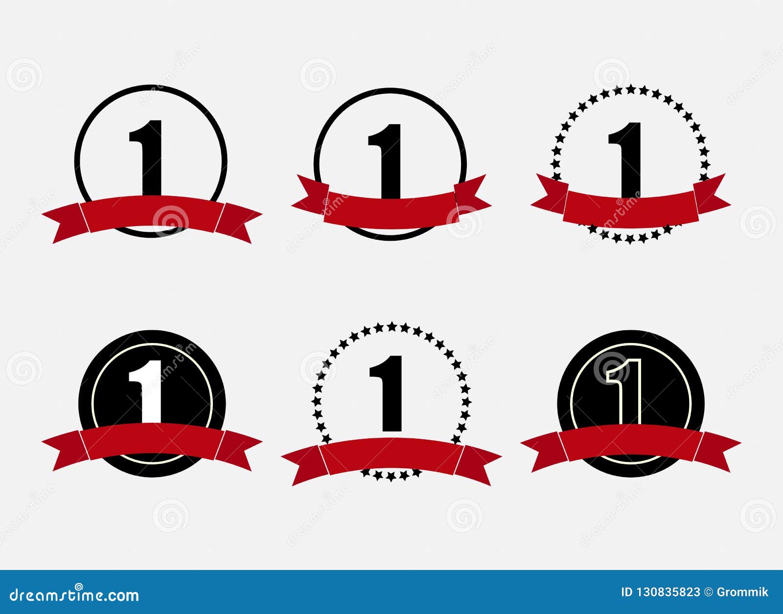 Six Medallions with Red Ribbon for the Winners Stock Illustration ...