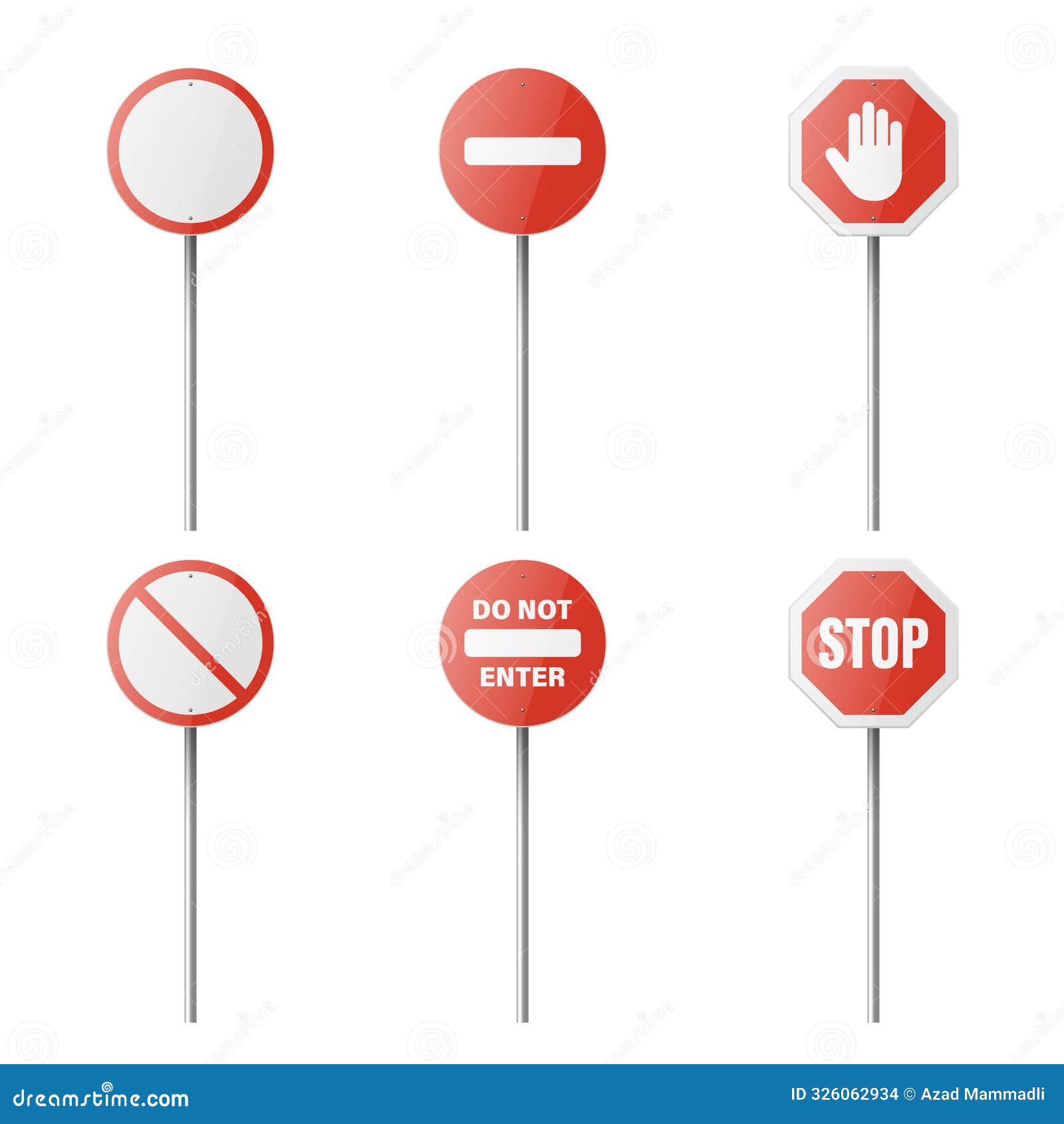 Six Red Road Signs, Various Shapes, Including Stop and Warning. Vector ...