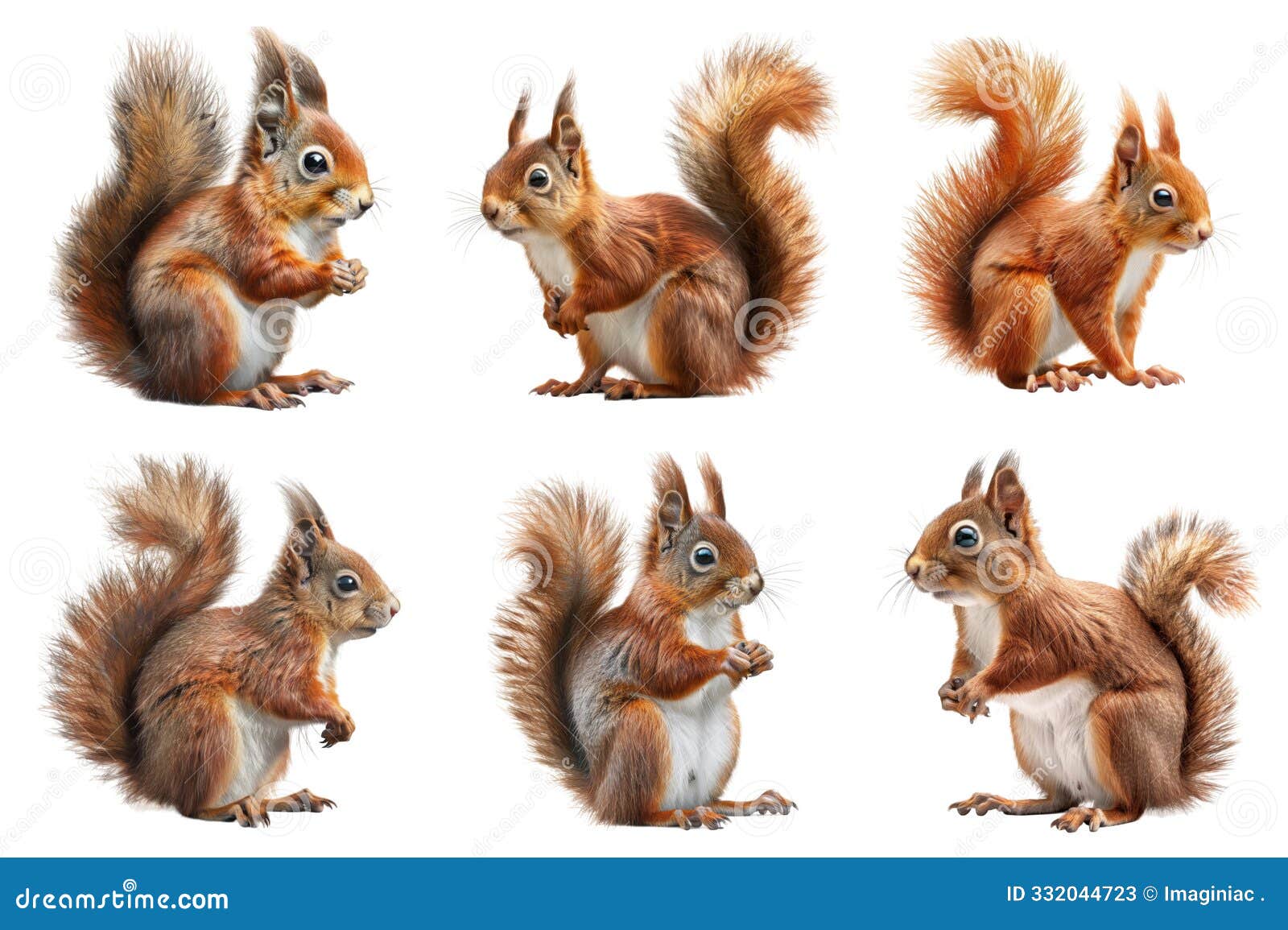 Six Red Squirrels Posing Against a White Background Stock Illustration ...