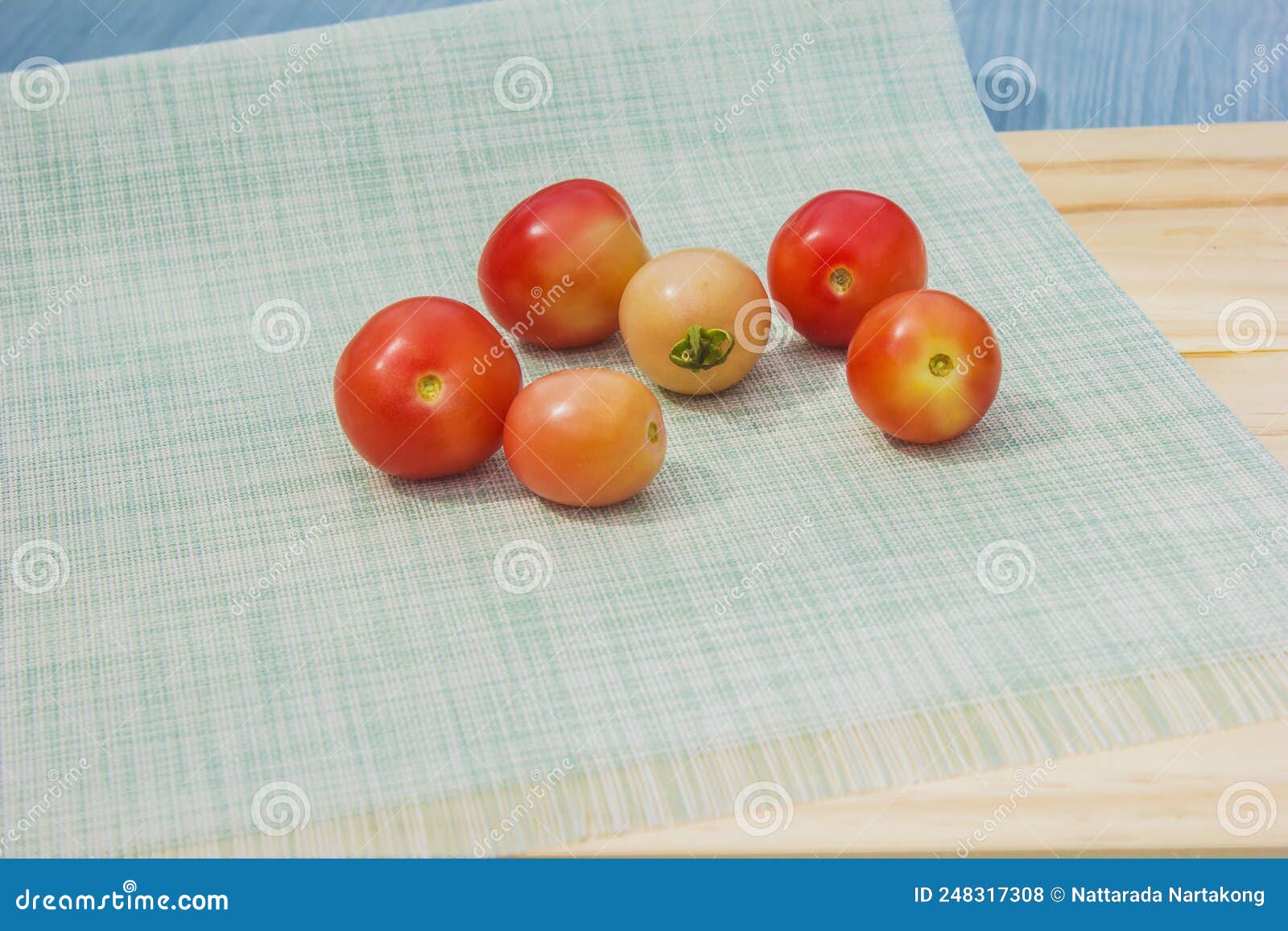 Six Red Tomatoes are Placed Stock Photo - Image of object, table: 248317308