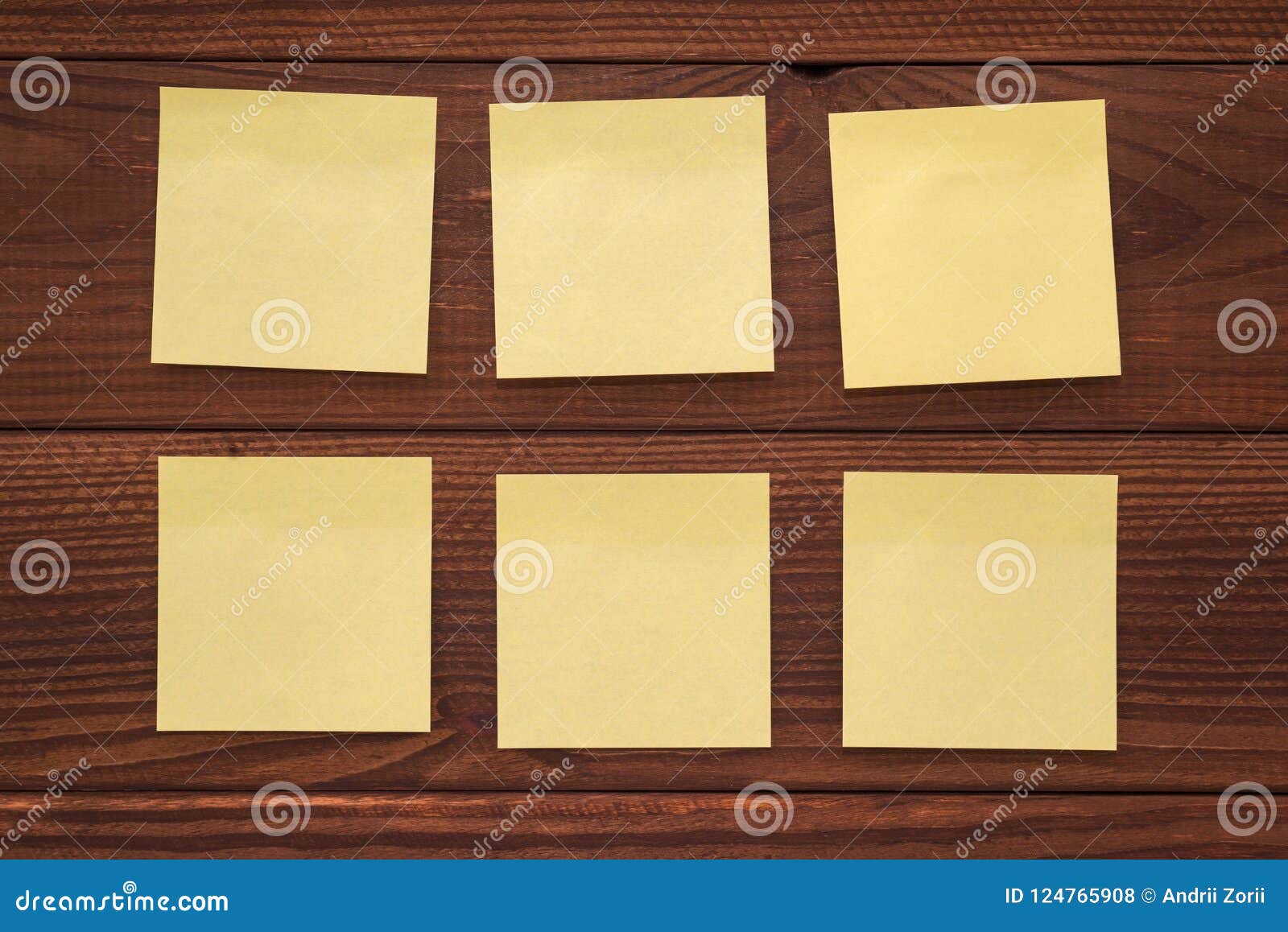 Six Reminder Sticky Notes on a Wooden Wall, Empty Space for Text Stock ...
