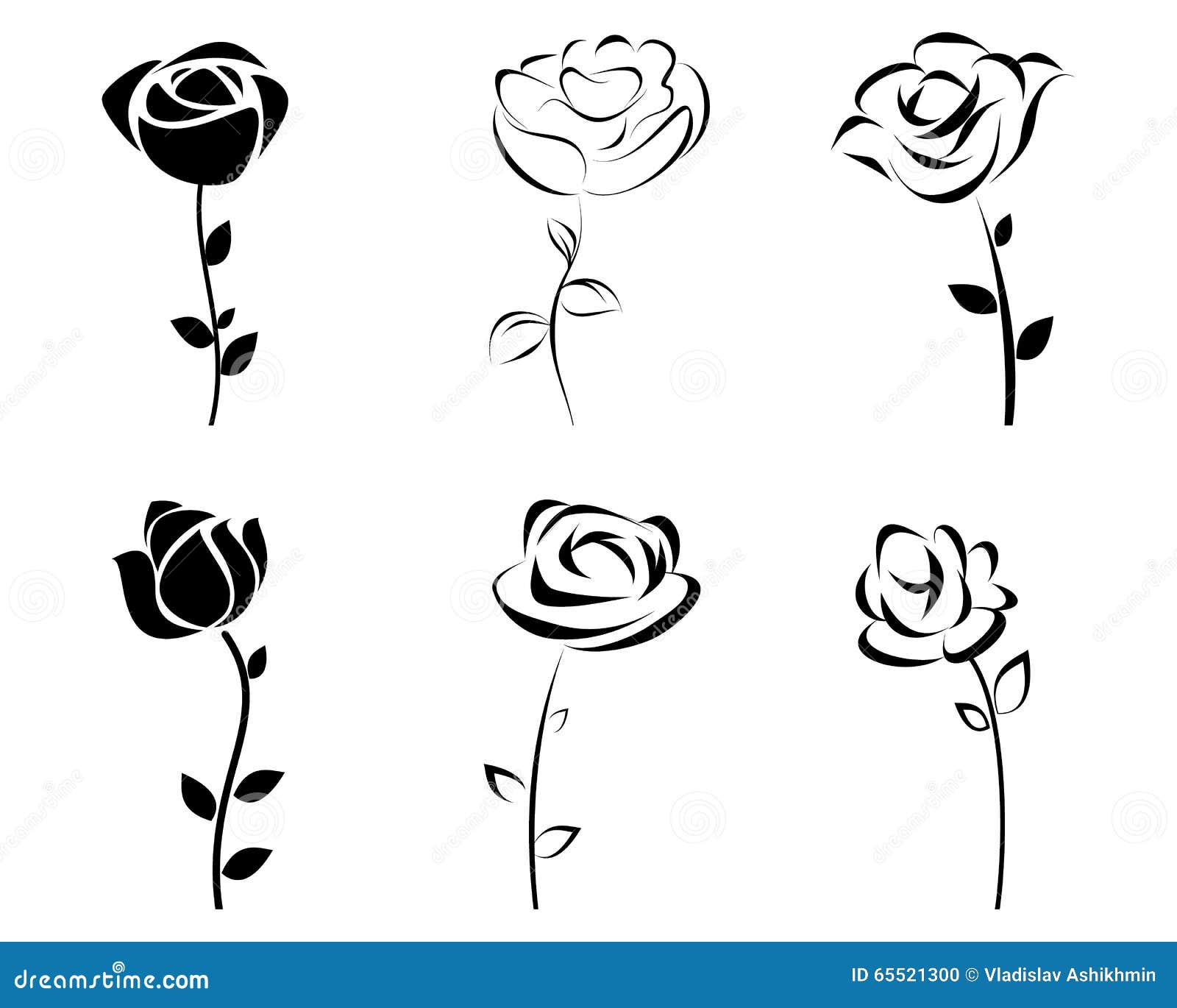 Six roses silhouette stock vector. Illustration of thin - 65521300