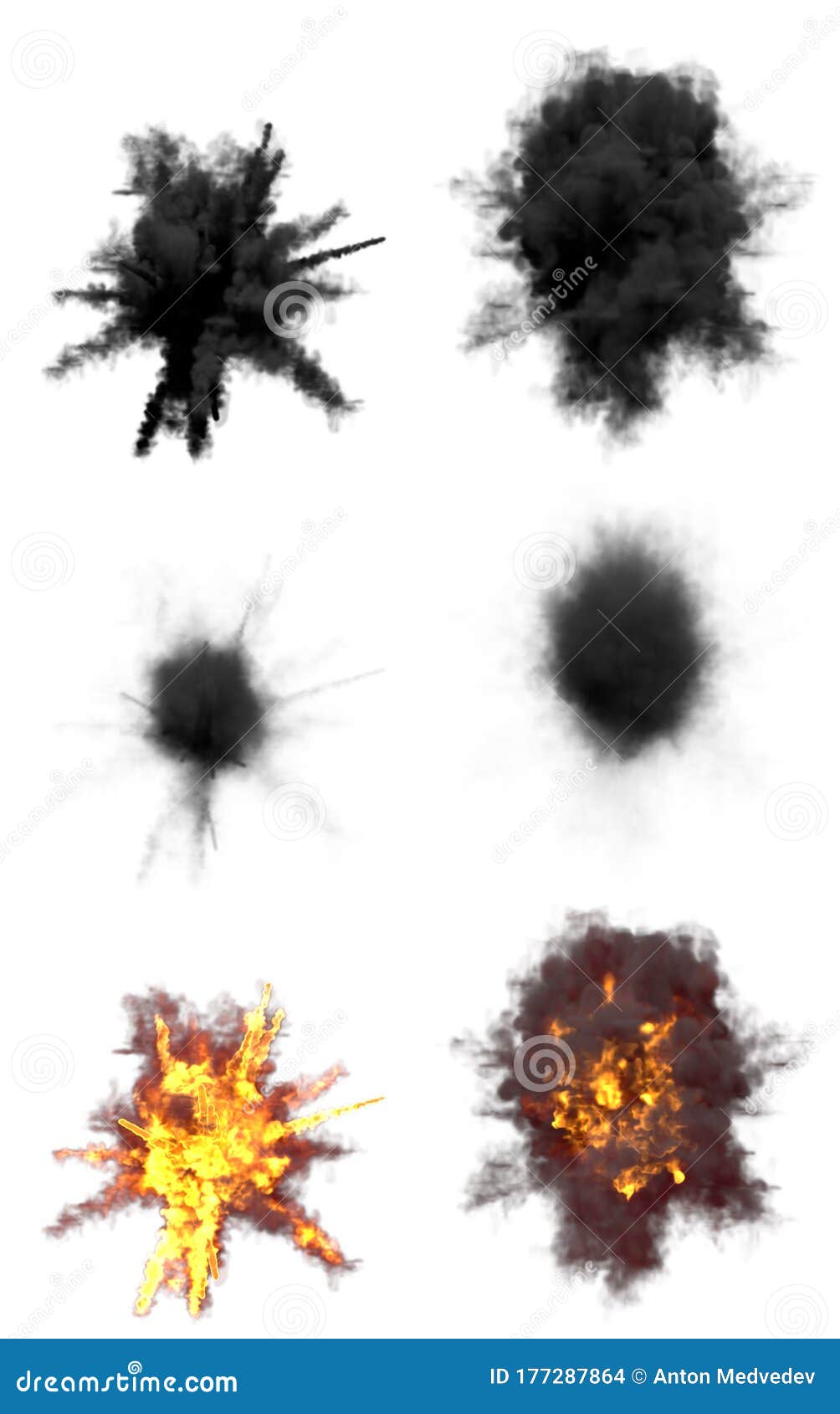 Set of Round Explosions of Antiaircraft Gun Shell Hit or View from Top ...