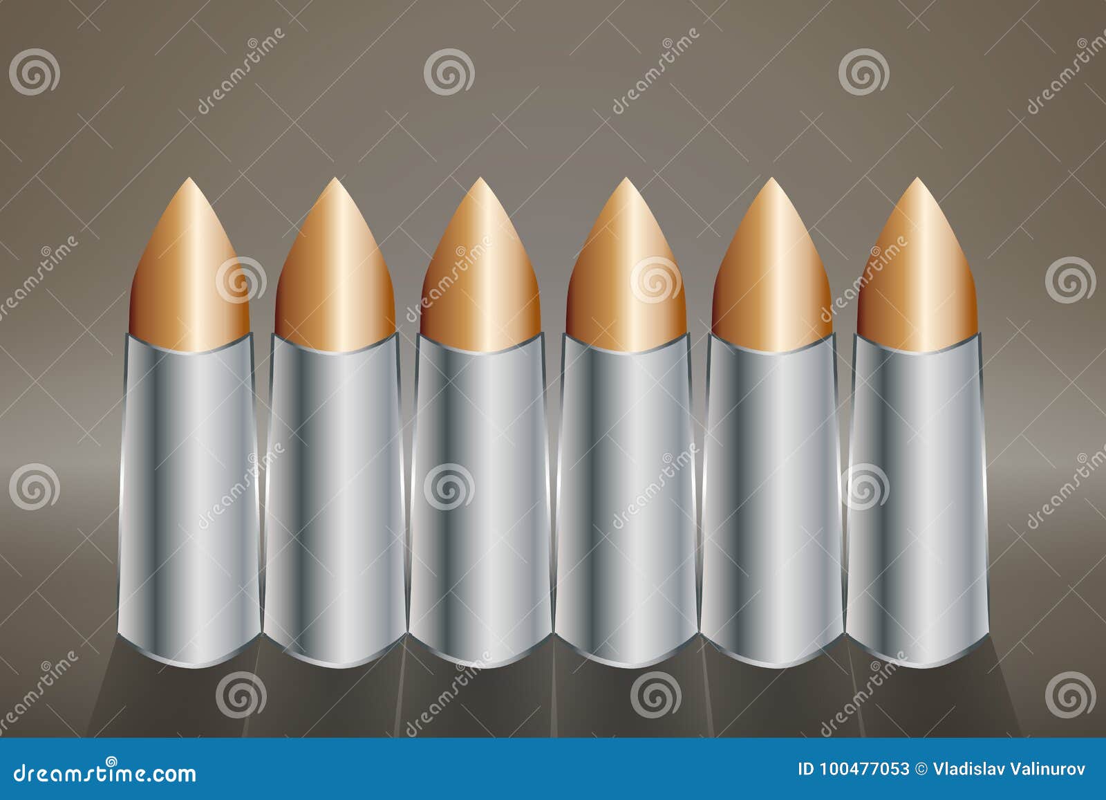 Six Rounds of a Copper Bullet Stand in a Row Stock Vector ...