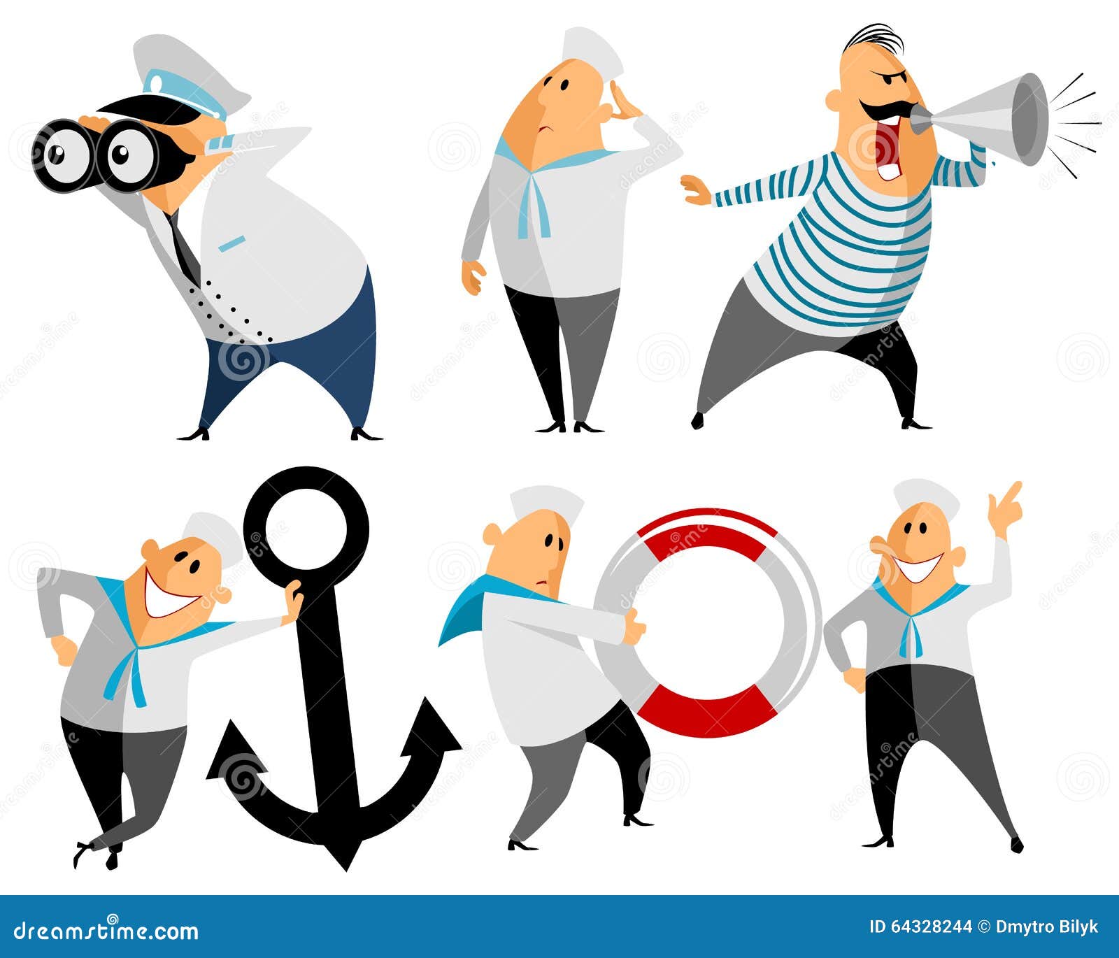Six seamen set stock vector. Illustration of anchor, water - 64328244