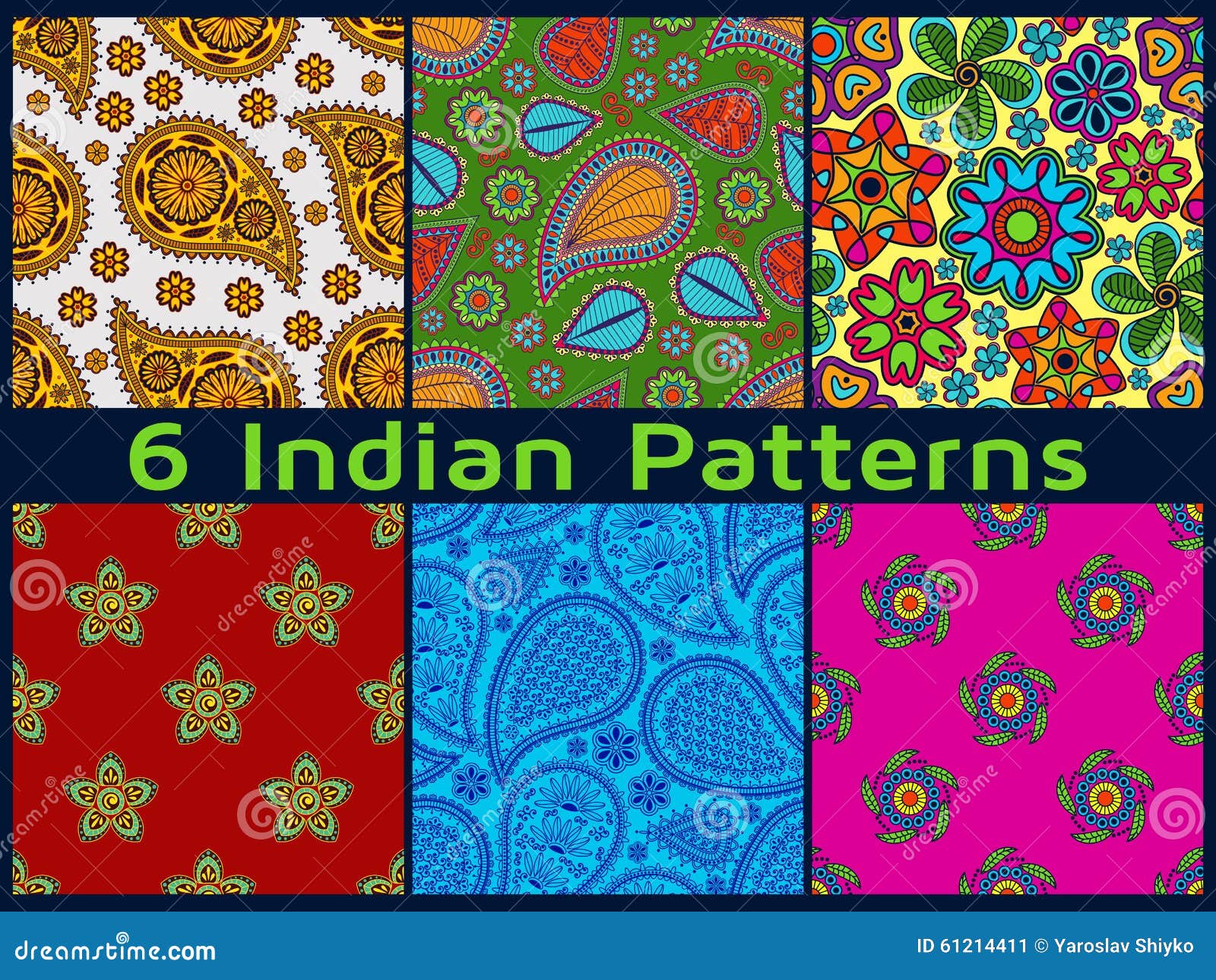 Six Seamless Patterns in Indian Style. Stock Vector - Illustration of ...