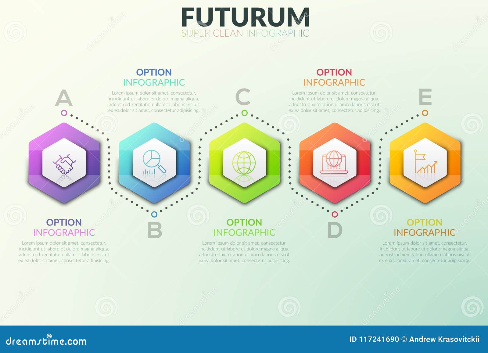 Six Separate Hexagonal Elements Placed in Horizontal Row and Text Boxes ...