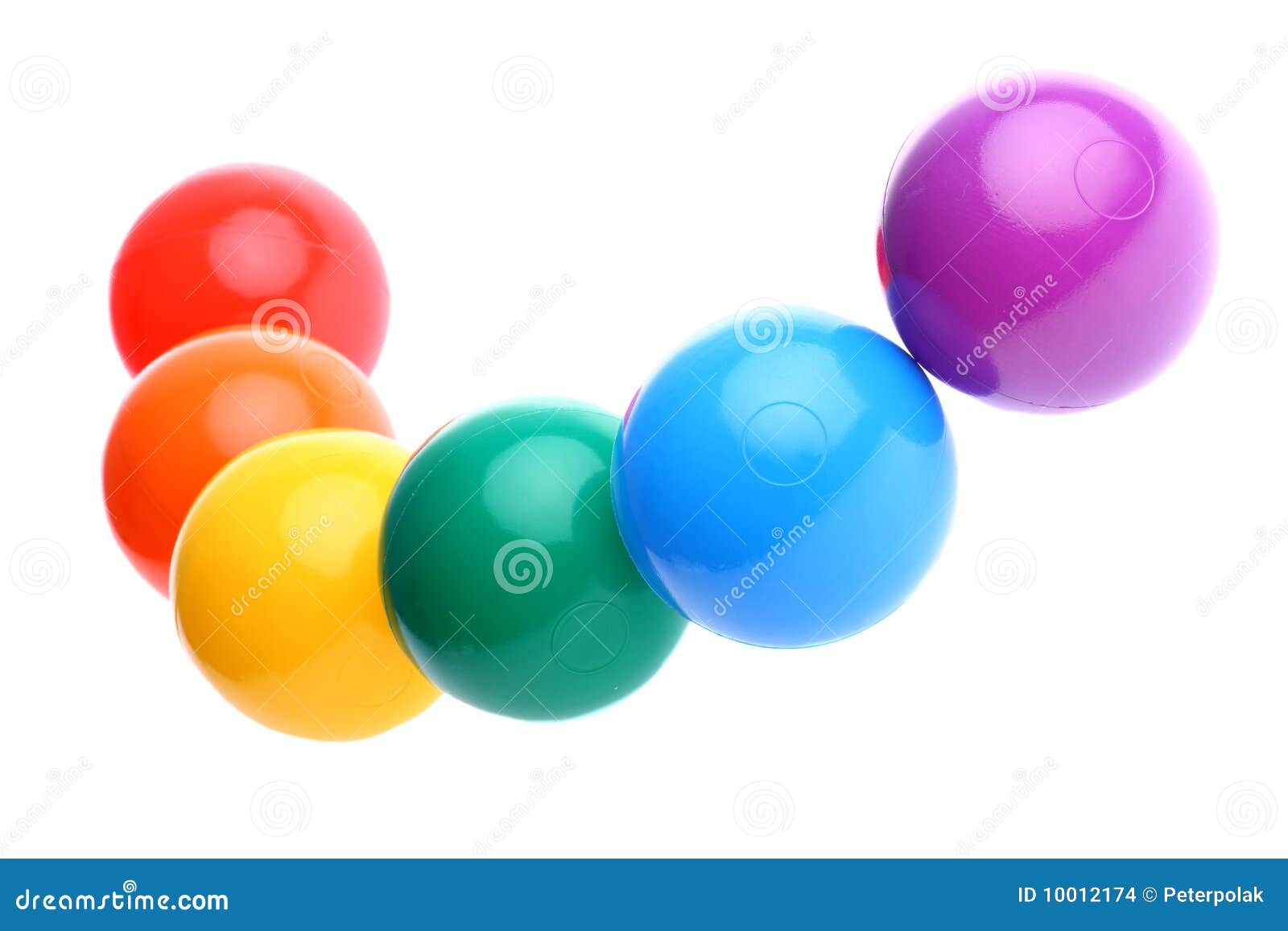 Six Shiny Coloured Plastic Toy Balls Isolated Stock Photo - Image of ...