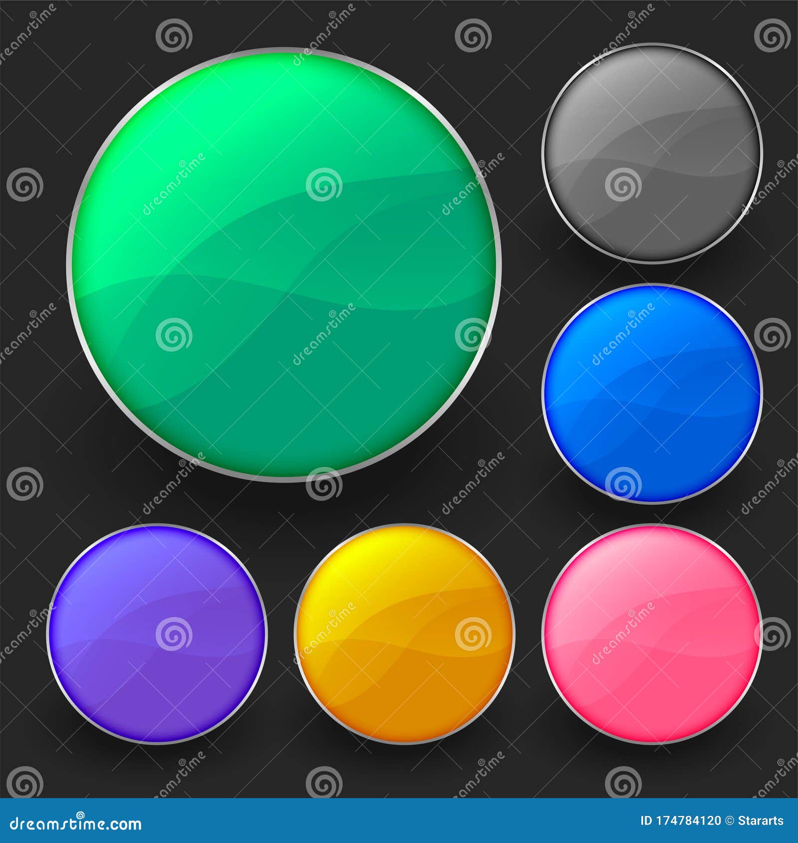 Six Shiny Empty Circular Buttons Pack Design Stock Vector ...