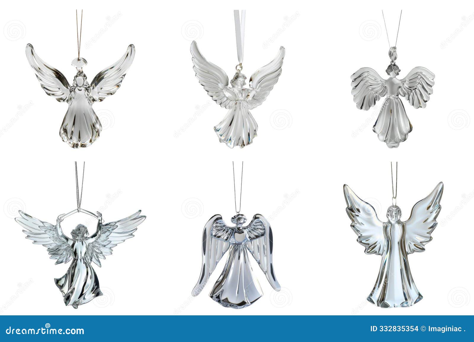Six Silver Angel Ornaments with Wings Spread Stock Illustration ...