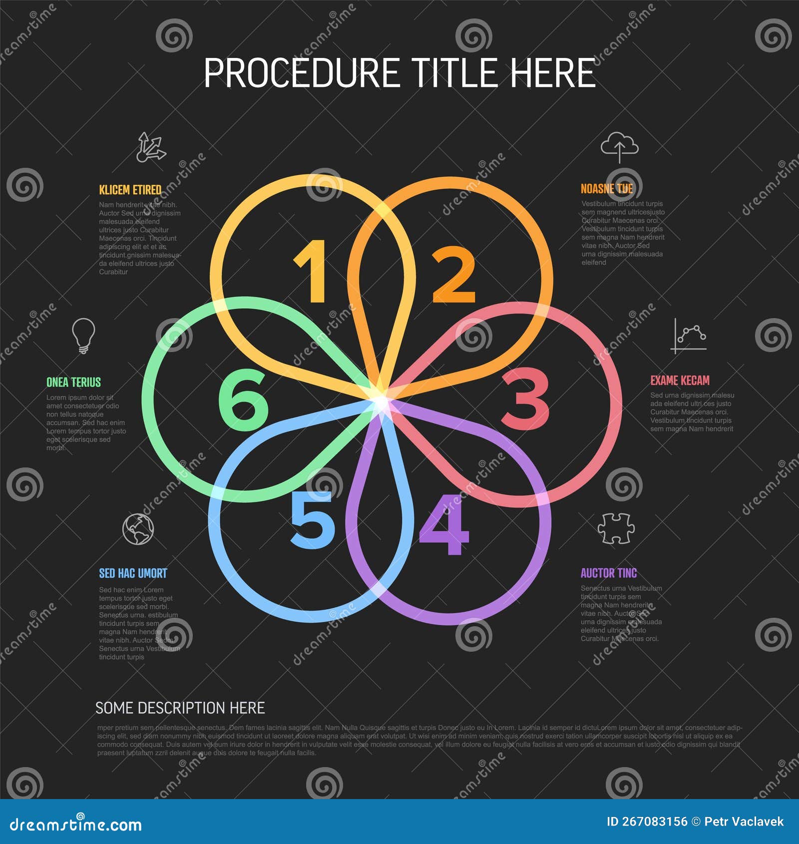 Six Simple Dark Color Steps Process Infographic Template Stock Vector ...