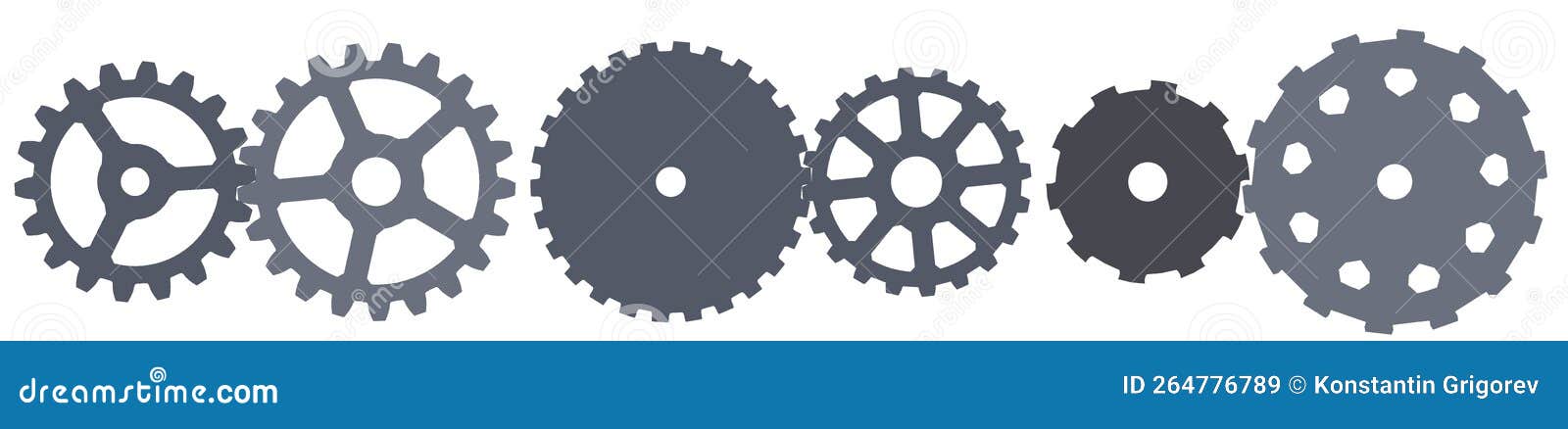 Six Simple Industrial Gears with Connecting Cogs Stock Illustration ...