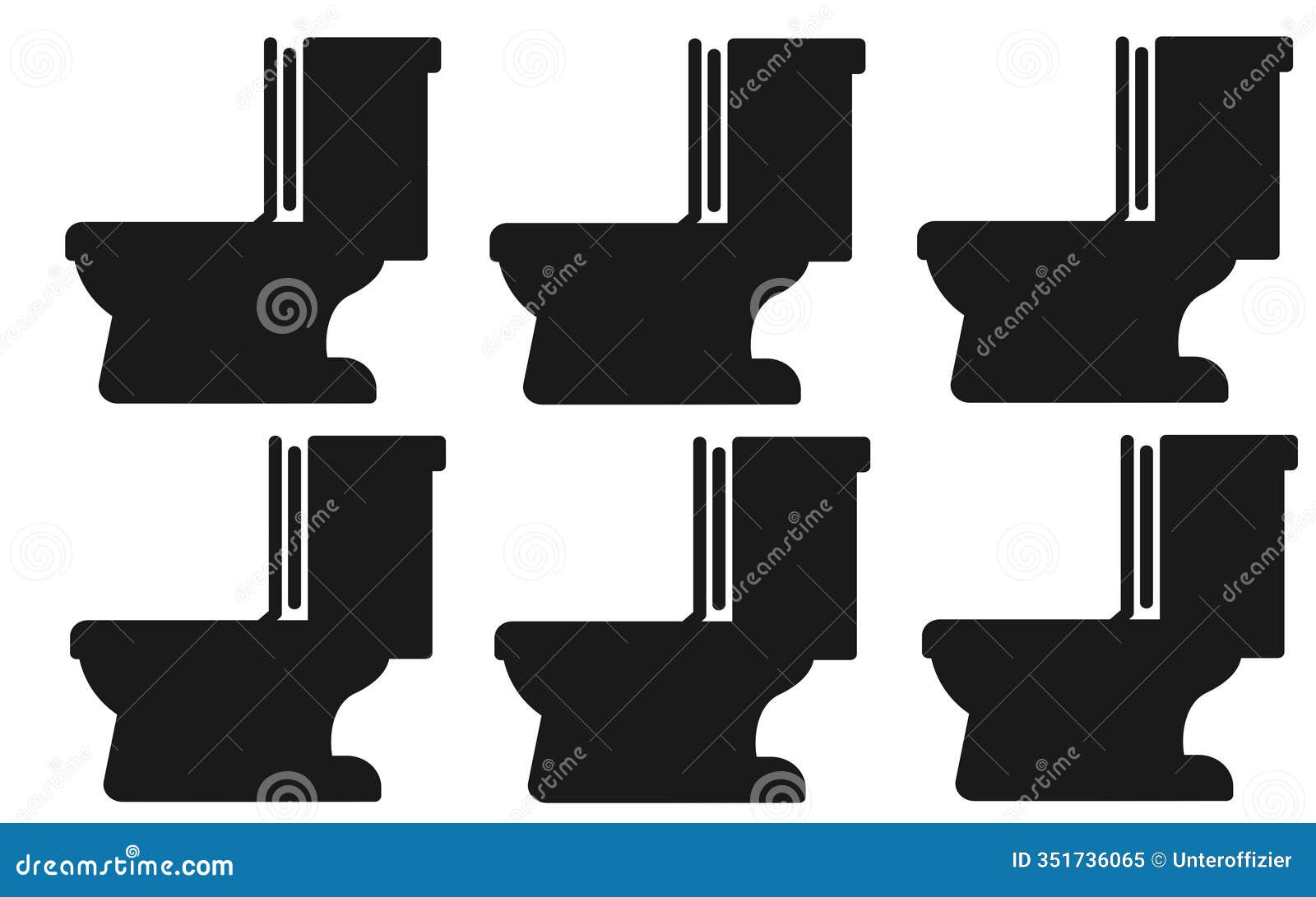 Six Single Sitting Flush Toilets Set Against a White Backdrop Stock ...