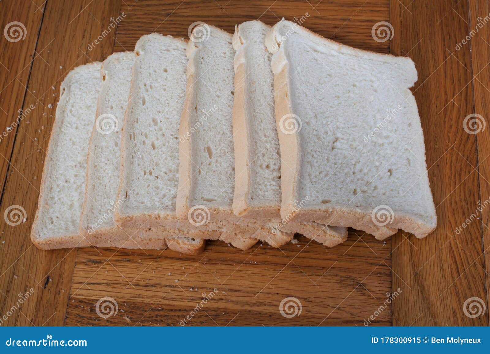 Six Slices of White Bread on a Kitchen Table Stock Image - Image of ...