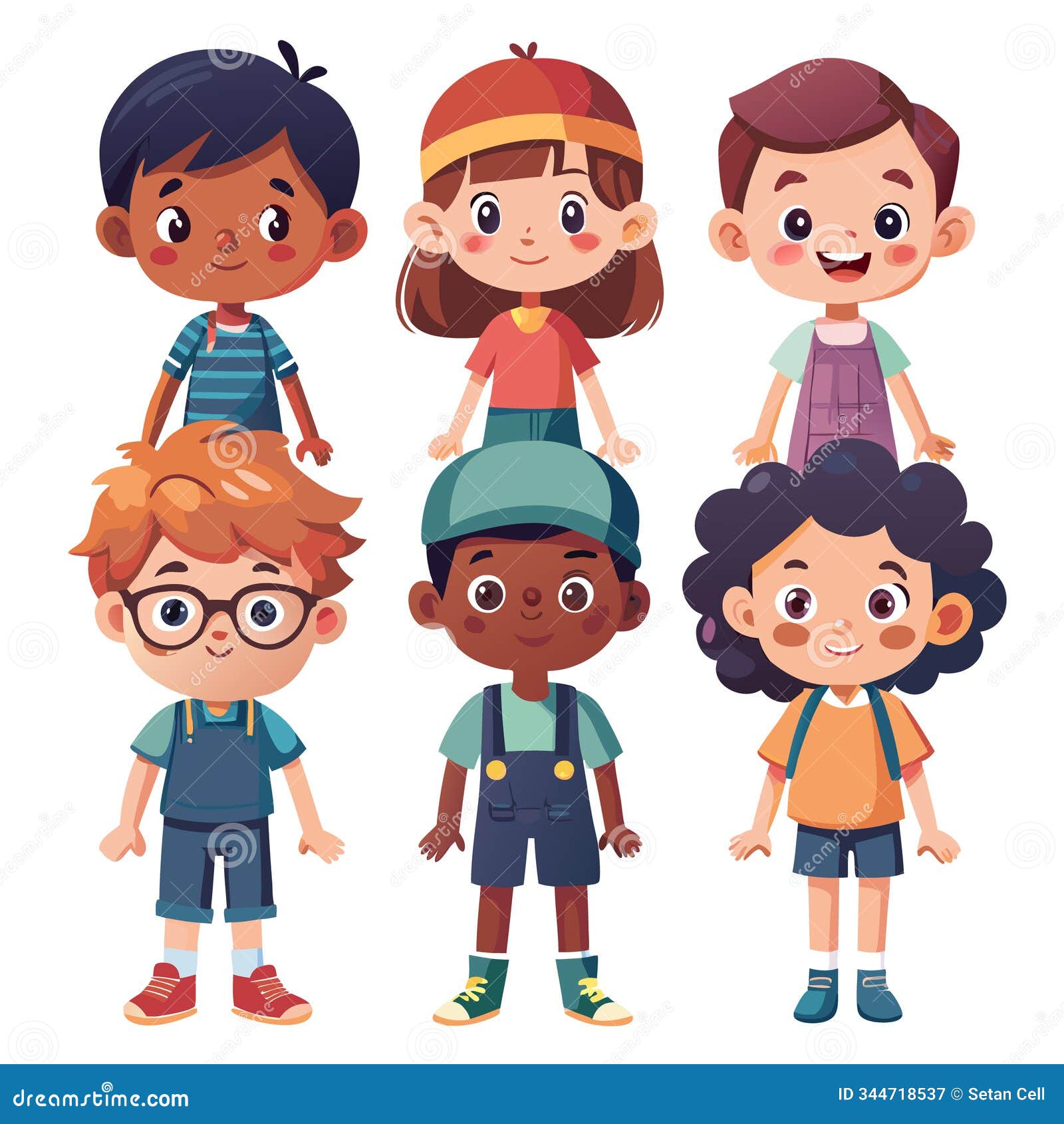 Six Smiling Diverse Children Standing Together Stock Vector ...