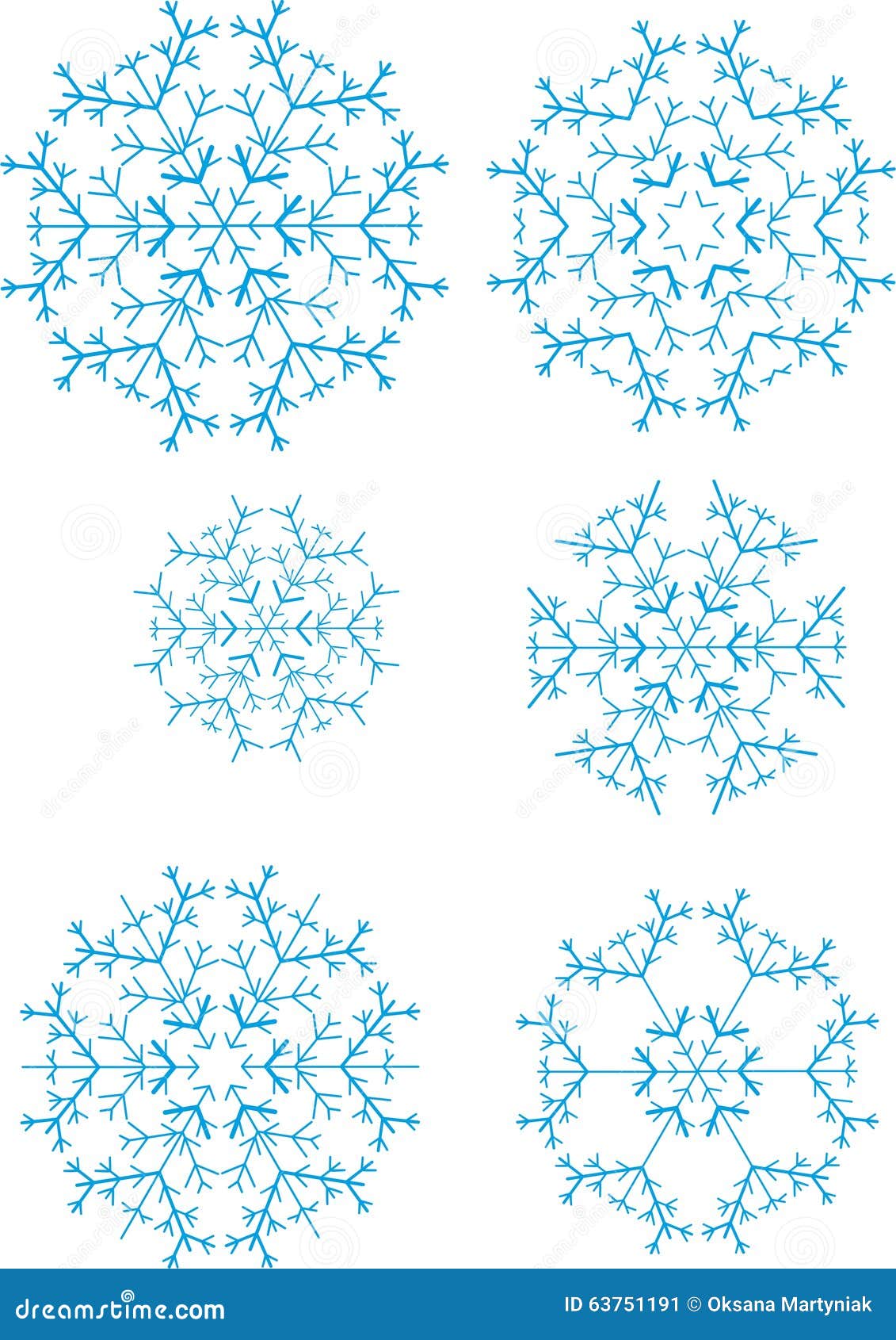 Six snowflakes stock vector. Illustration of snowflakes - 63751191