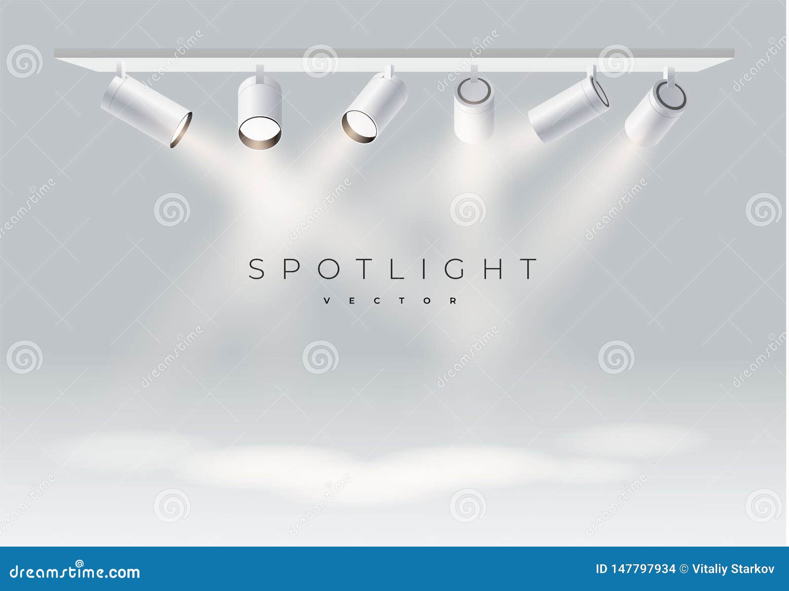 Six Spotlights Realistic Random Direction on Panel with Bright White ...