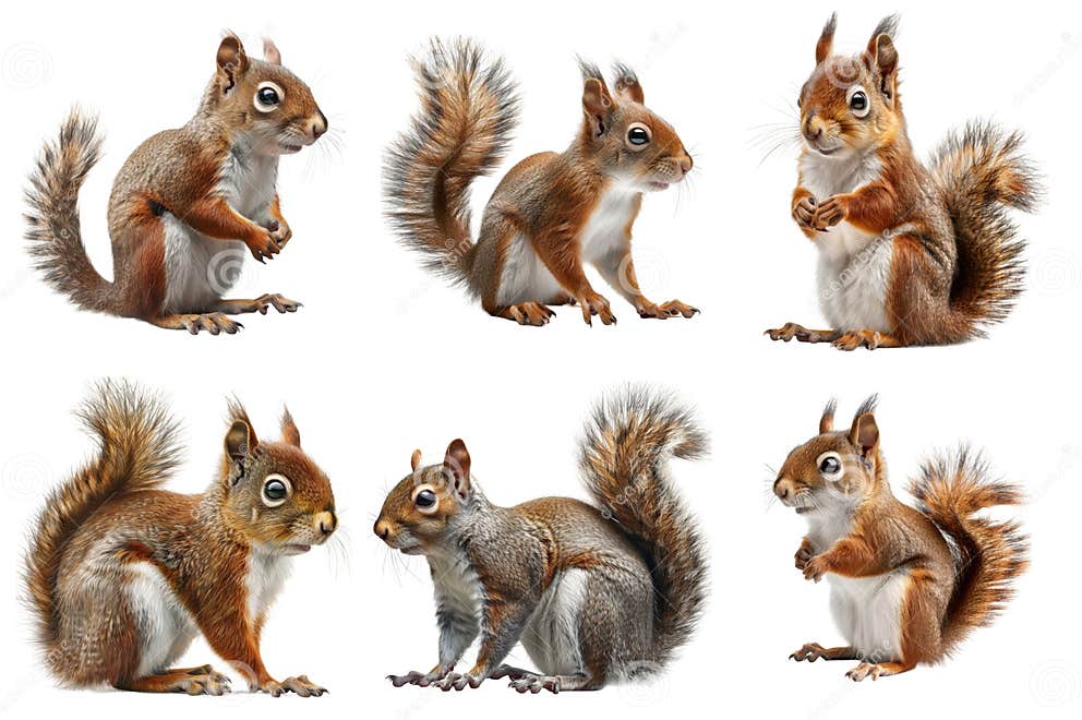 Six Squirrels Posing in Various Positions Against White Background Stock Illustration ...