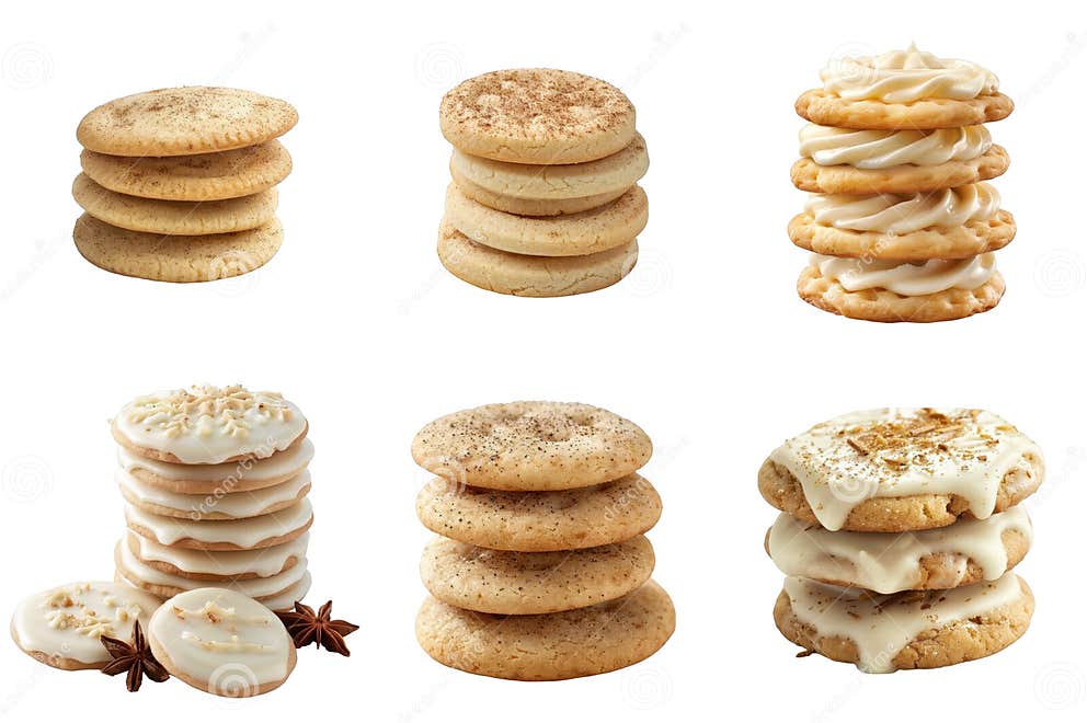 Six Stacks of Various Flavored and Icing-Topped Cookies Stock Image ...