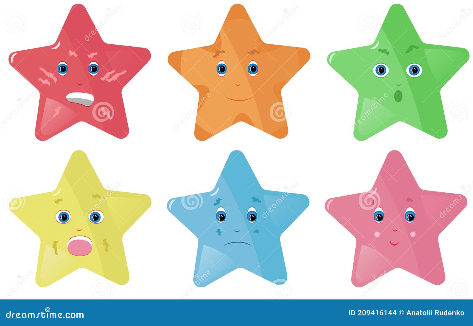 Six Stars with Different Emotions Stock Vector - Illustration of face ...