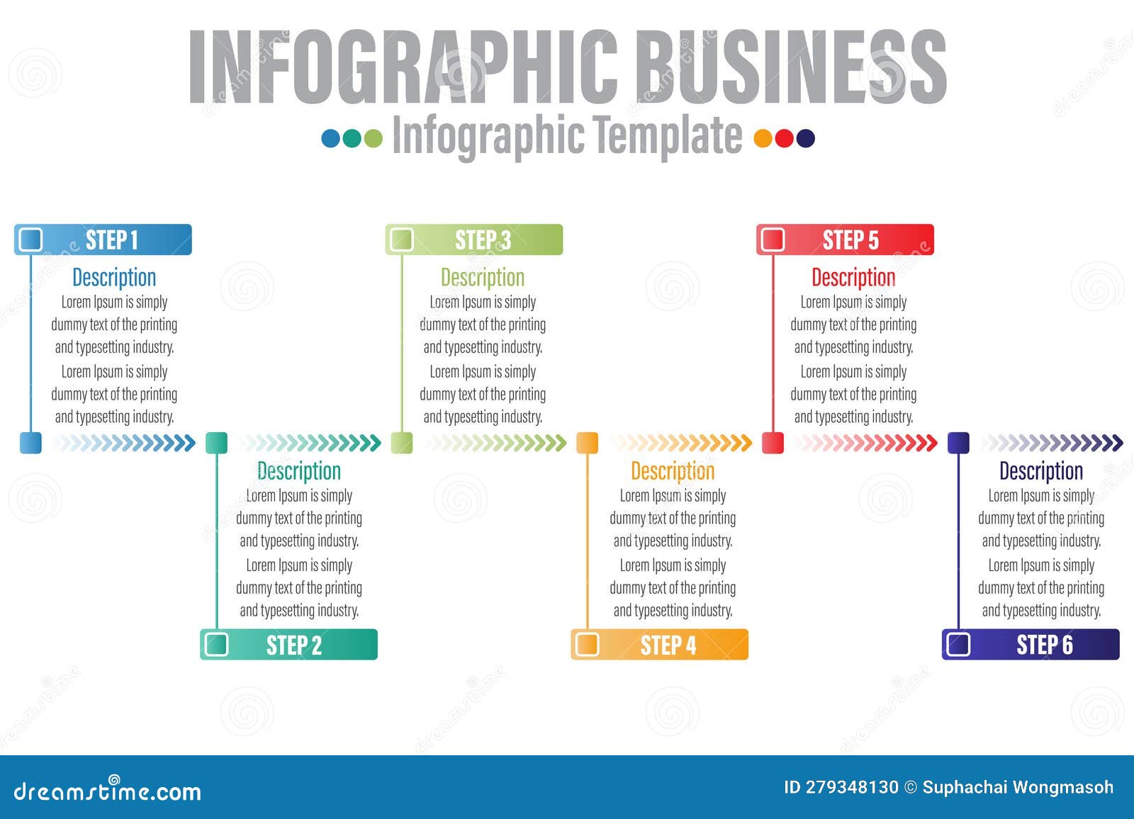 Six 6 Steps of Business Timeline Infographic for Data Business Visualization Element Background ...