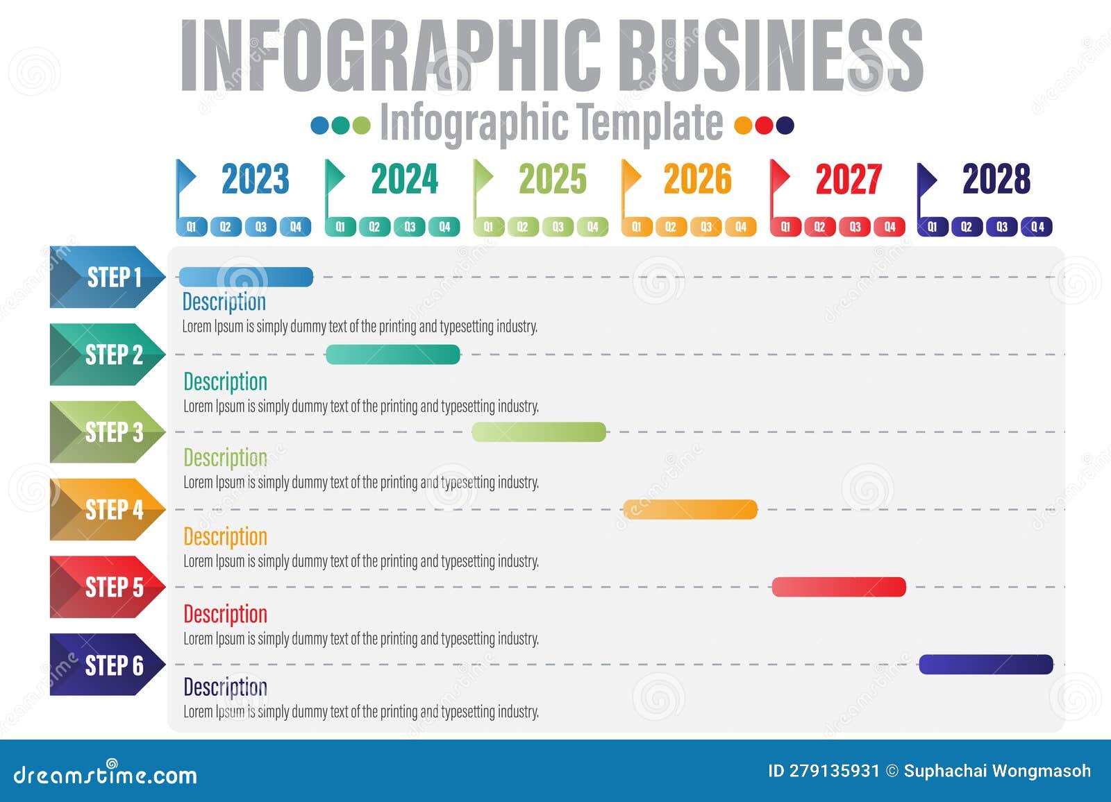 Six 6 Steps Modern Timeline Diagram Calendar Quarter with Months ...