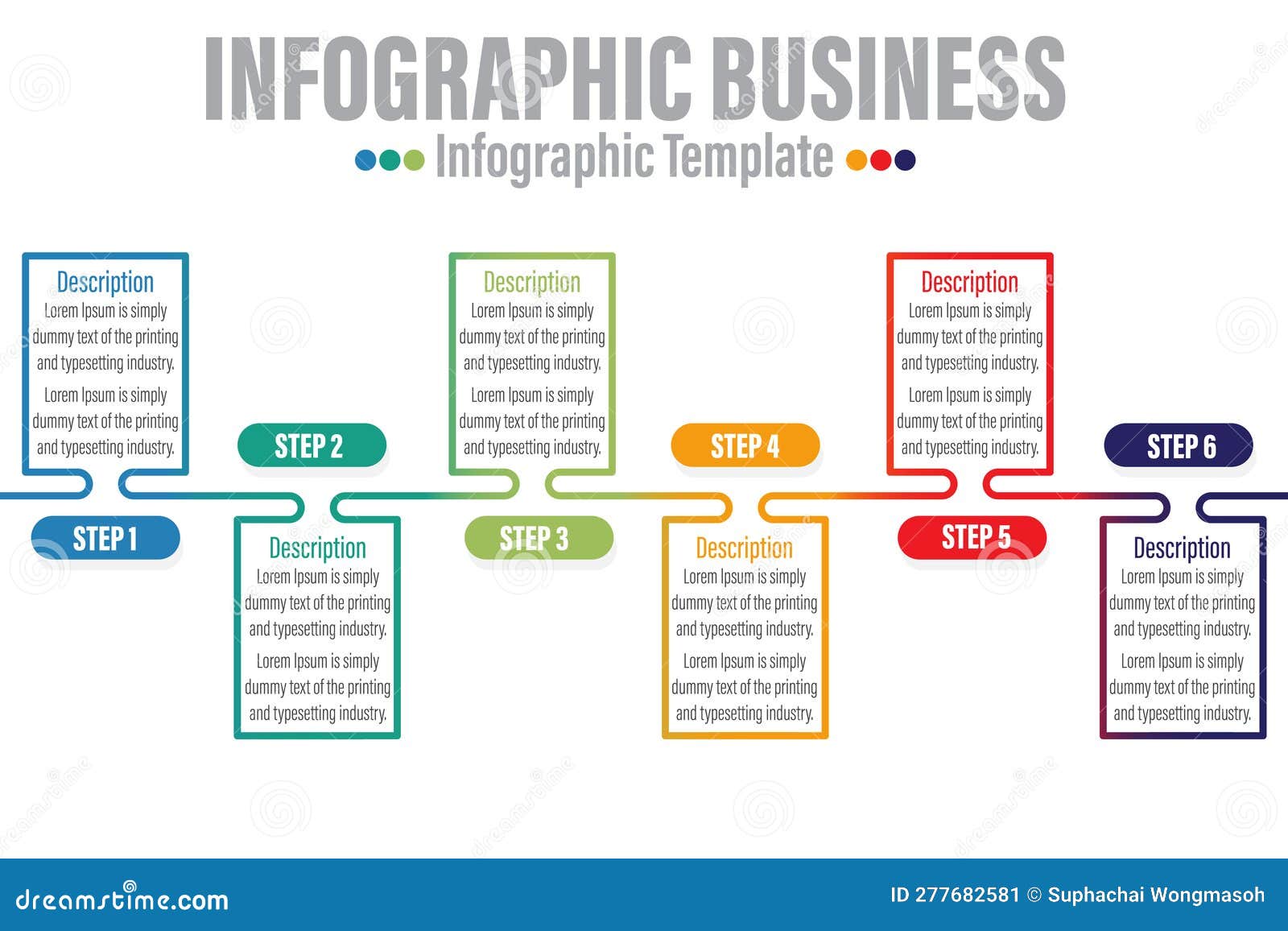 Six 6 Steps, Six 6 Option Business Info Graphics Template with Option ...