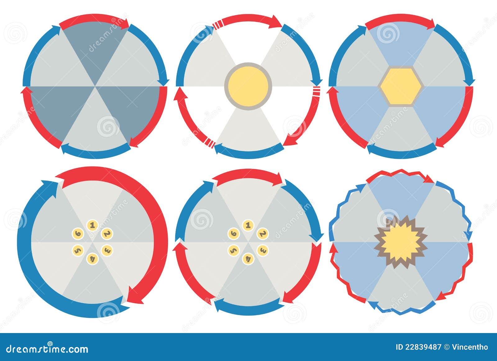 Six Steps Round Circular Flowchart Diagrams Stock Vector - Illustration ...