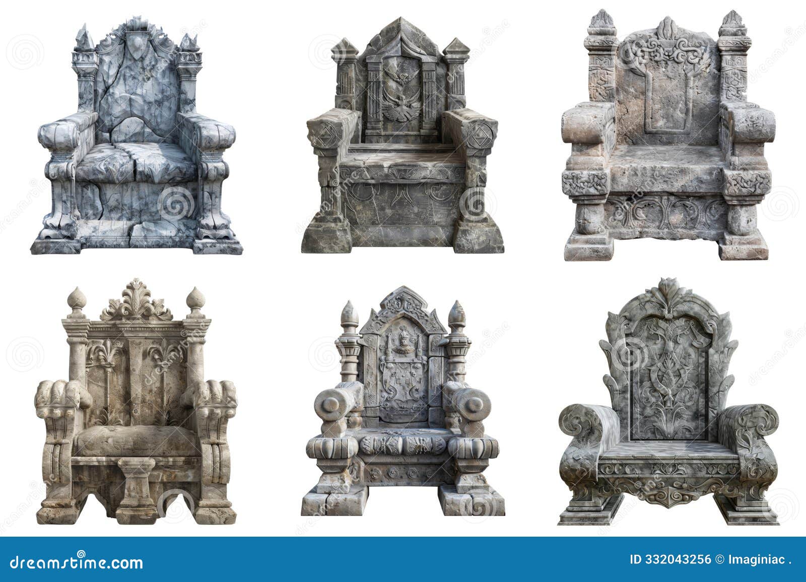 Six Stone Thrones with Intricate Carvings Stock Illustration ...