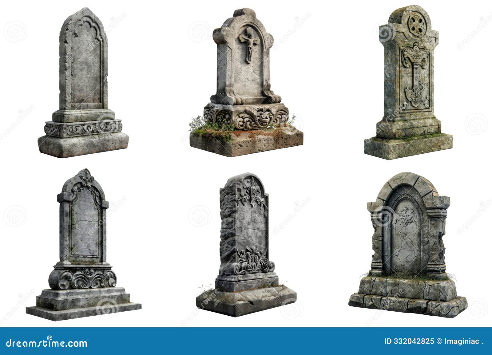Six Stone Tombs with Ornate Carvings and Empty Plaques Stock ...