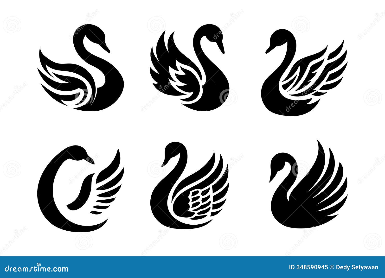 Six Stylized Black Swan Silhouettes with Wings Stock Illustration ...