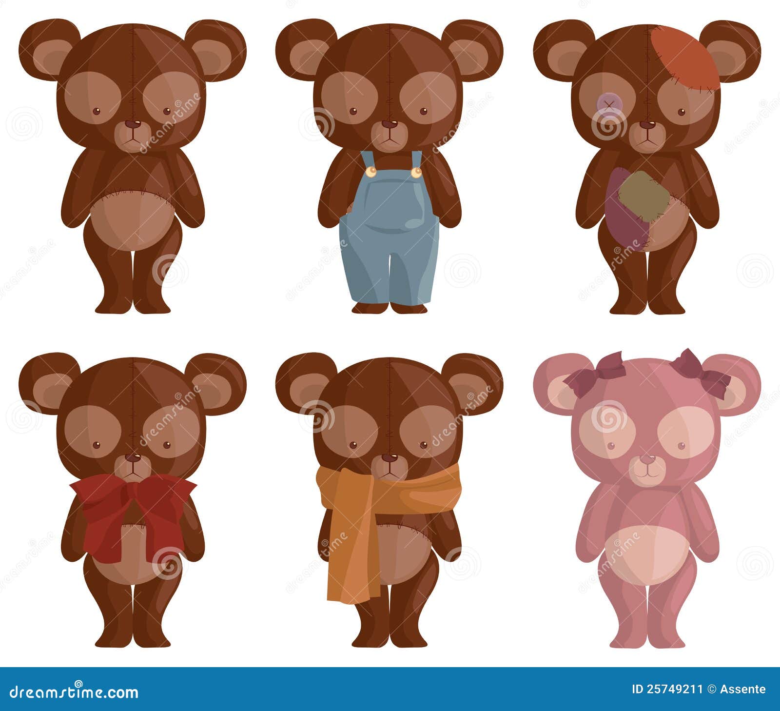Six Teddy Bears stock illustration. Illustration of brown - 25749211