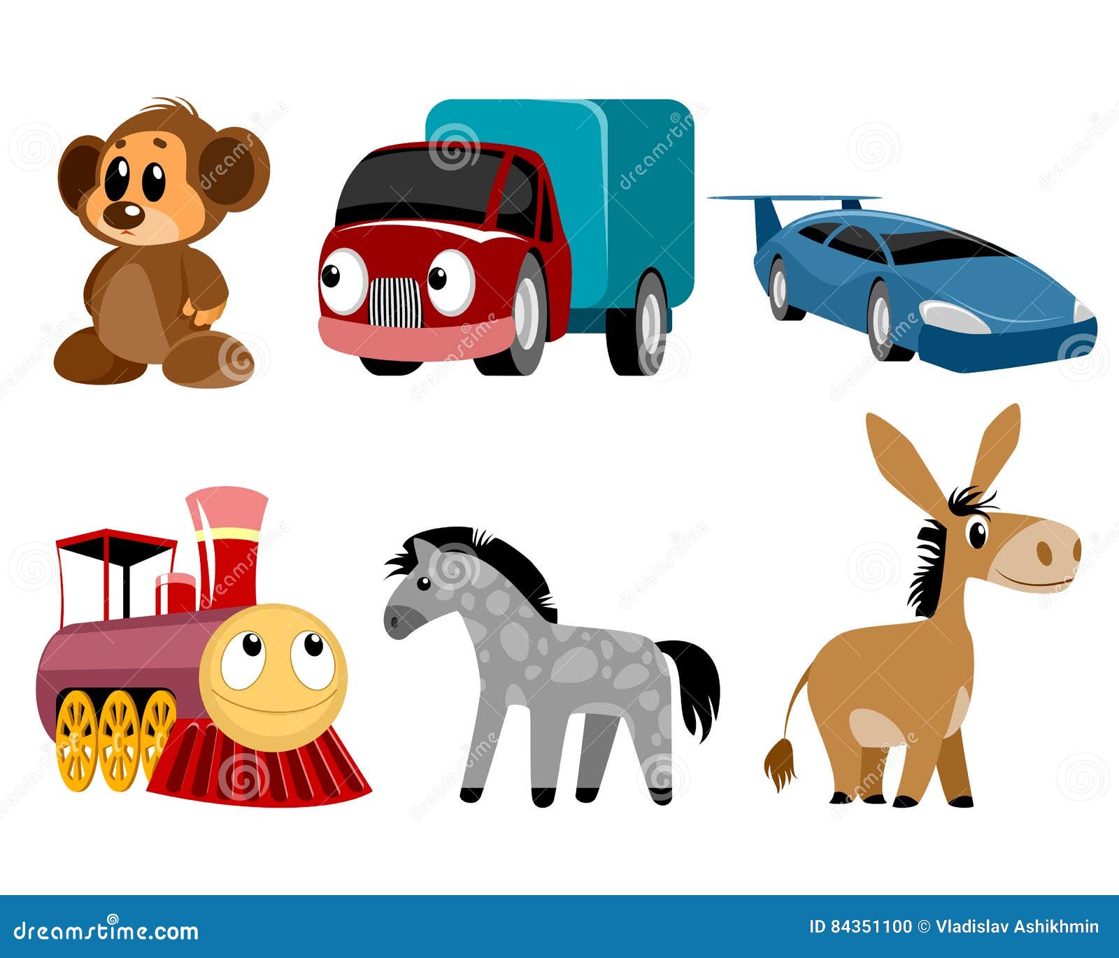 Six toys set stock vector. Illustration of child, neddy - 84351100