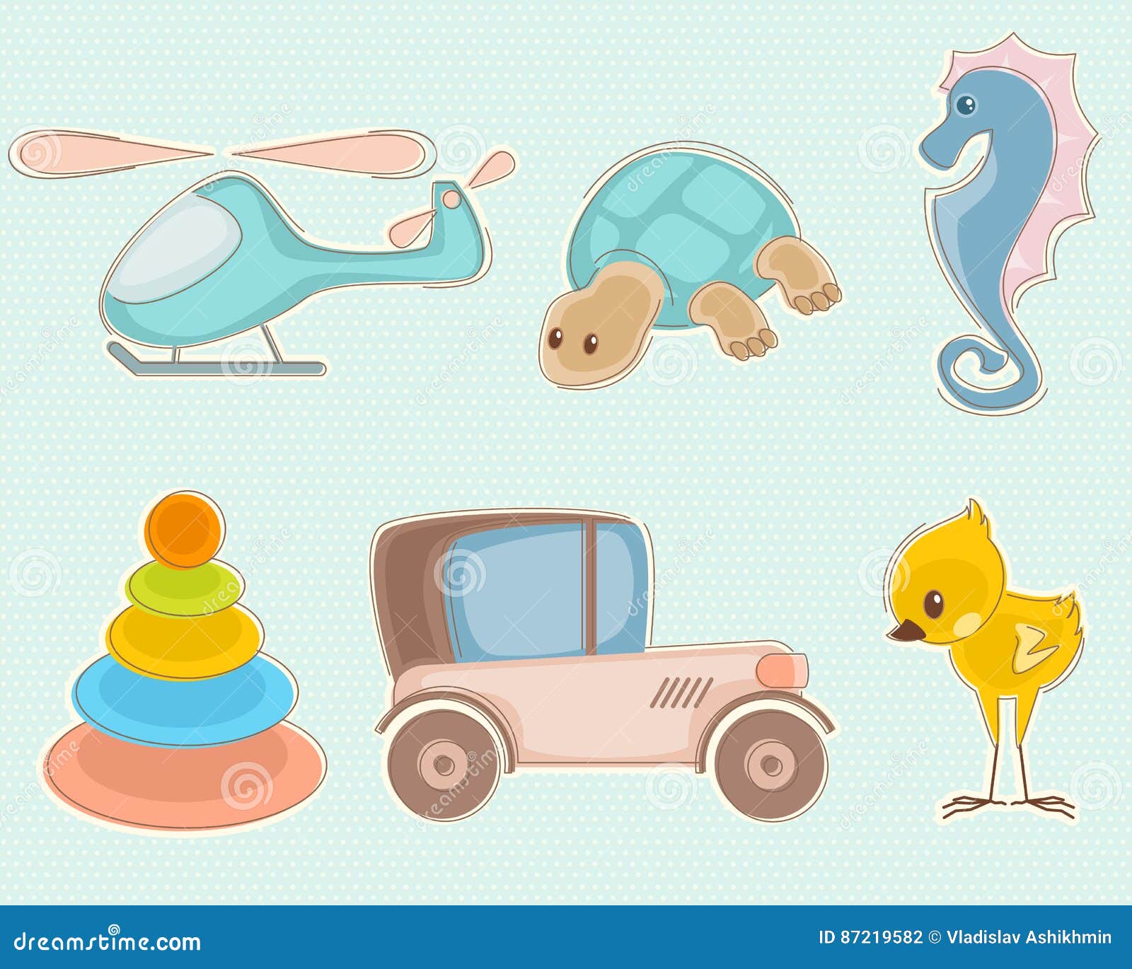 Six toys set stock vector. Illustration of horse, happiness - 87219582