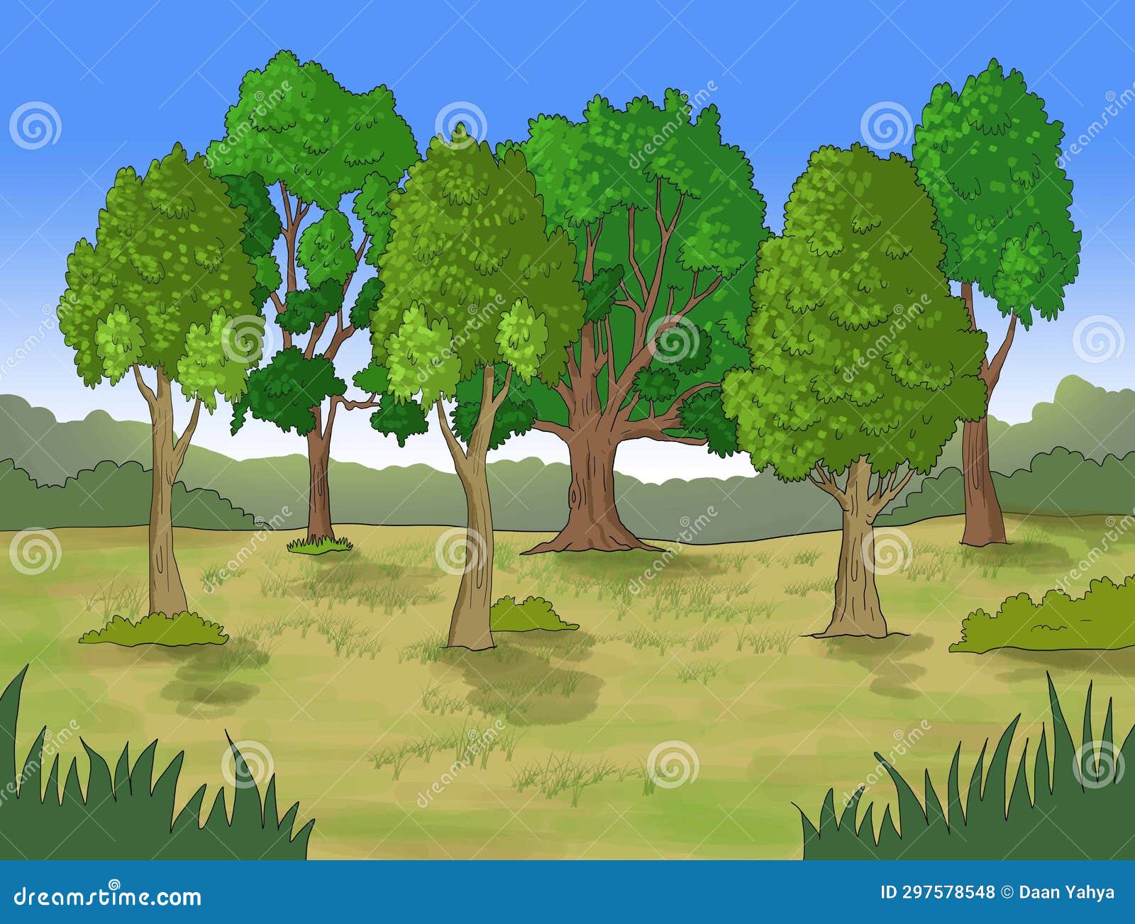 Six Tree on the Jungle Illustration Landscape Stock Illustration ...