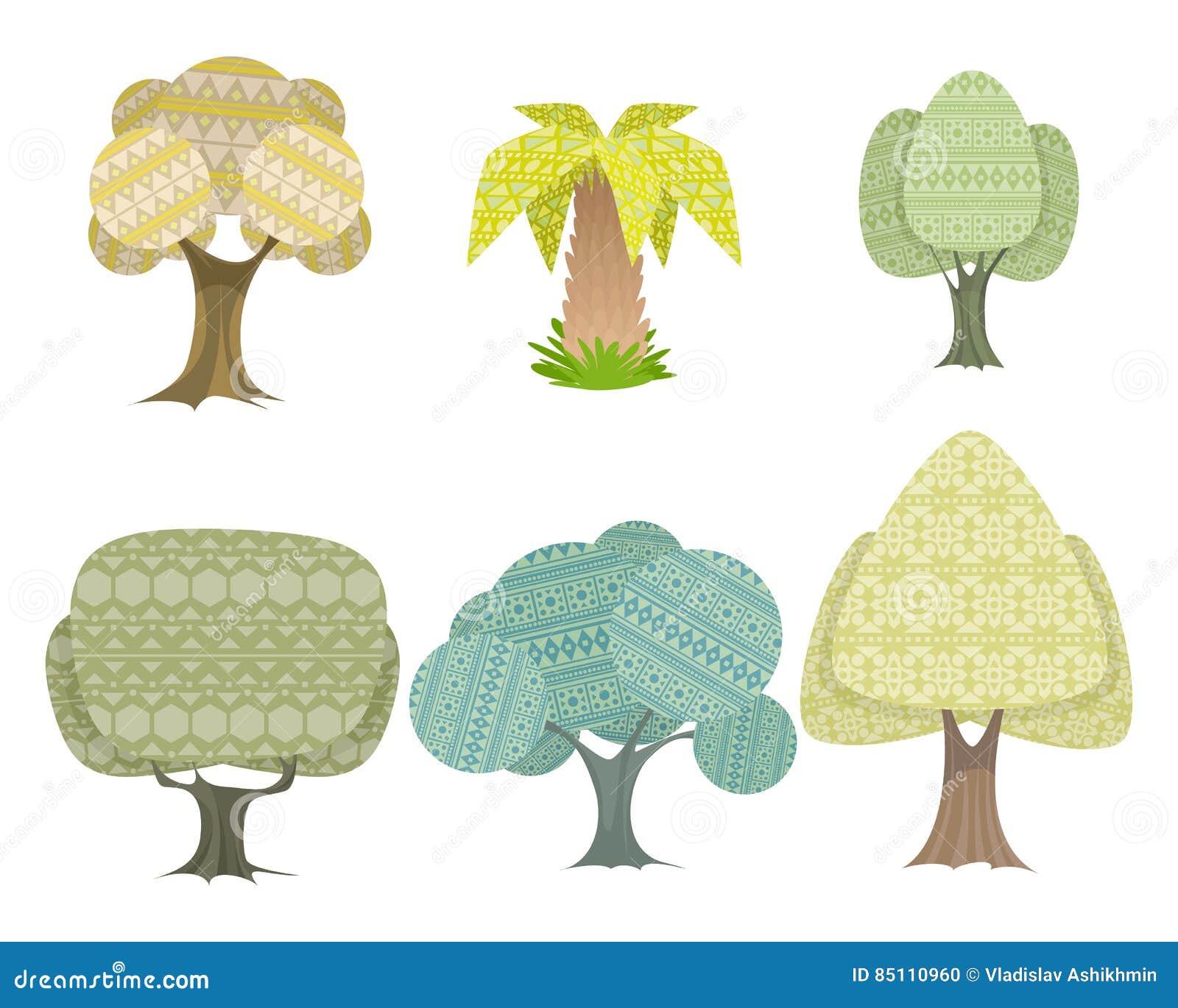 Six trees set stock vector. Illustration of weave, foliage - 85110960