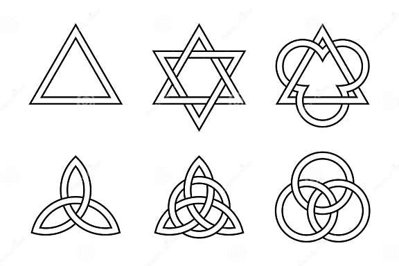 Six Trinity Symbols, Symbols Formed by Triangles, Triquetras, and ...