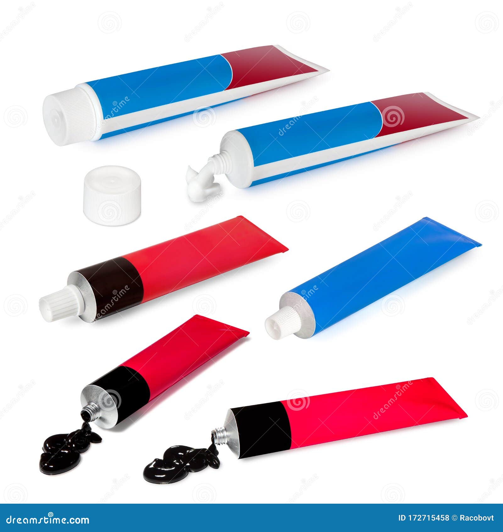 Six Tubes of Different Color on a White Stock Photo - Image of ...
