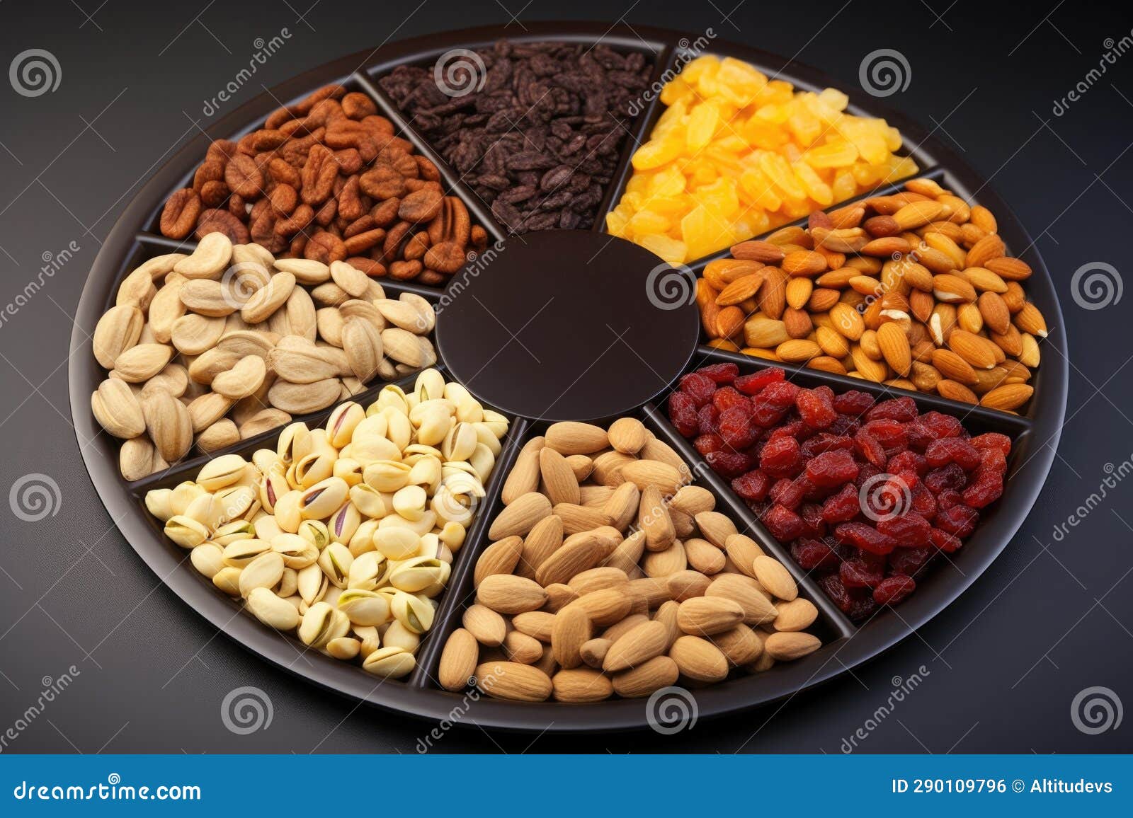 Six Types of Nuts Neatly Divided into Sections for Comparison Stock ...