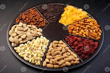Six Types of Nuts Neatly Divided into Sections for Comparison Stock ...