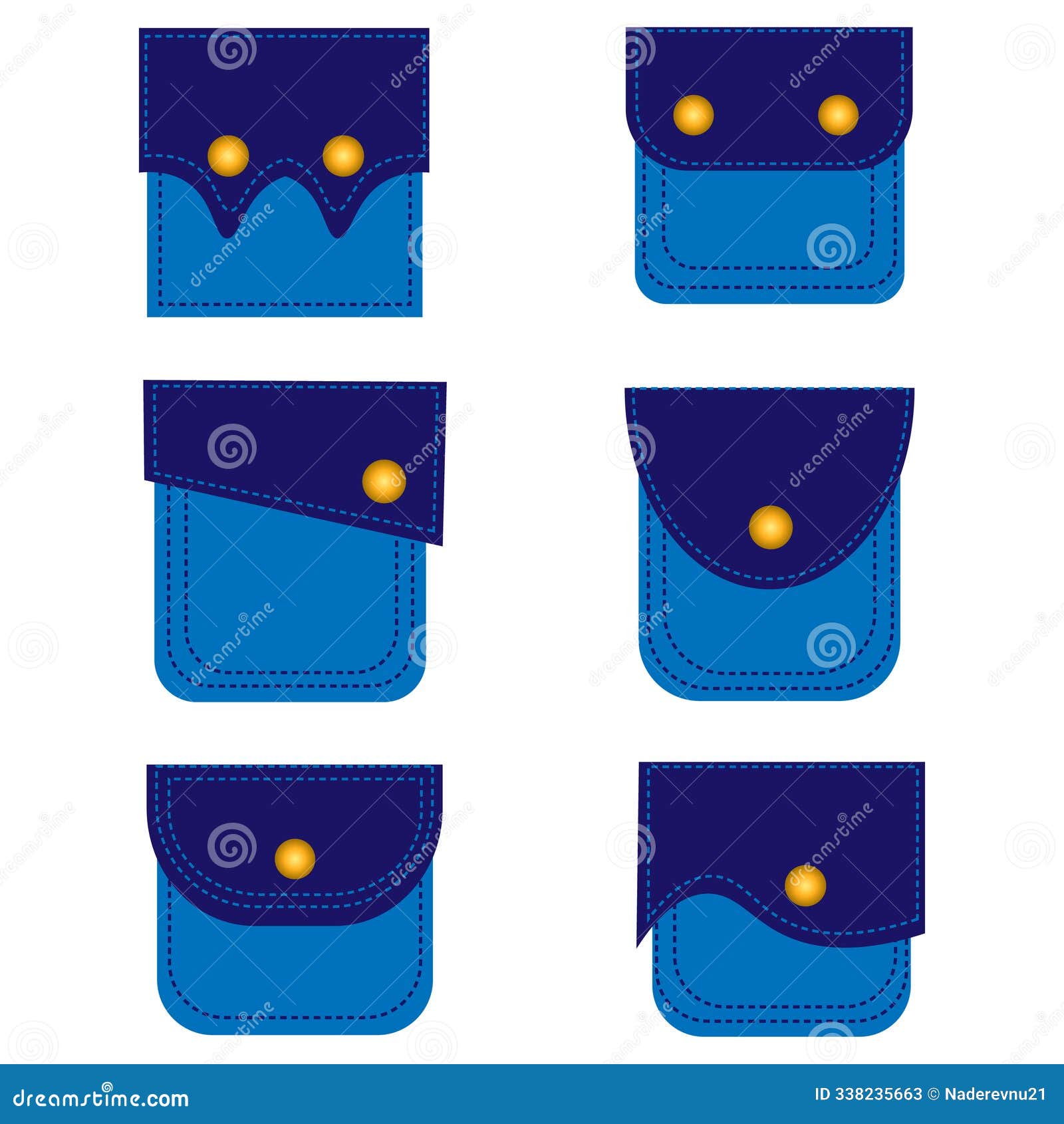 Six Types of Pockets with Flaps and Buttons Stock Illustration ...