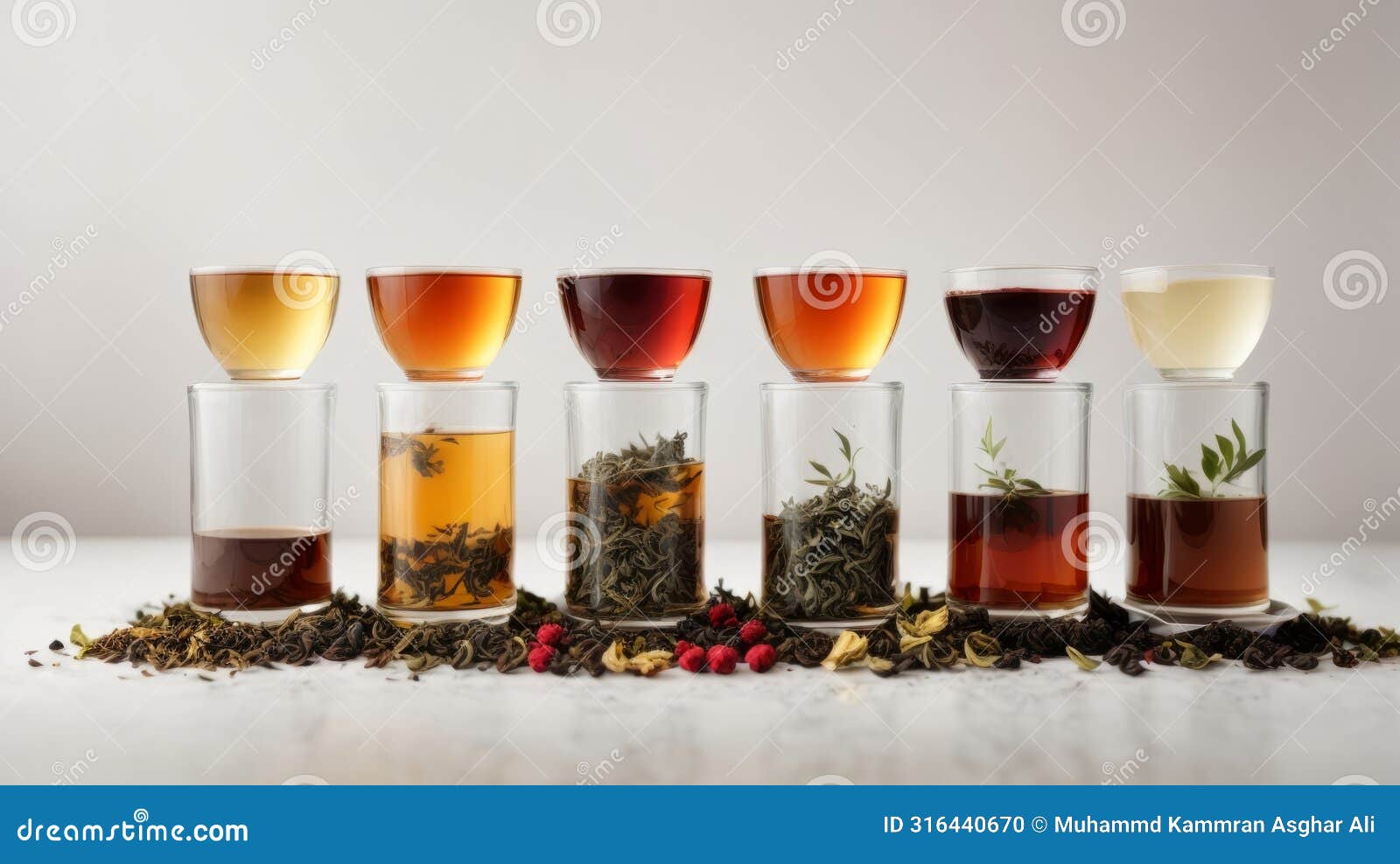 Six Types of Tea on a White Background, Isolated. Stock Illustration ...