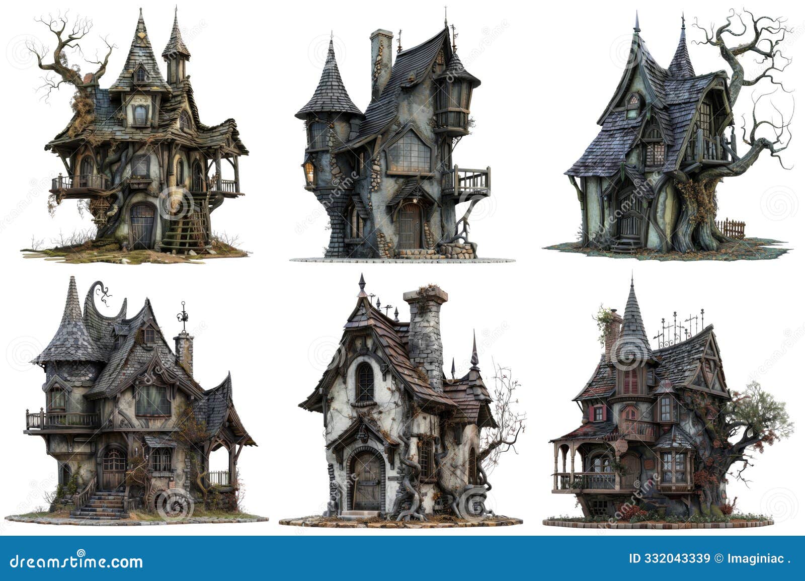 Six Unique and Whimsical Fairy Tale Houses Stock Illustration ...