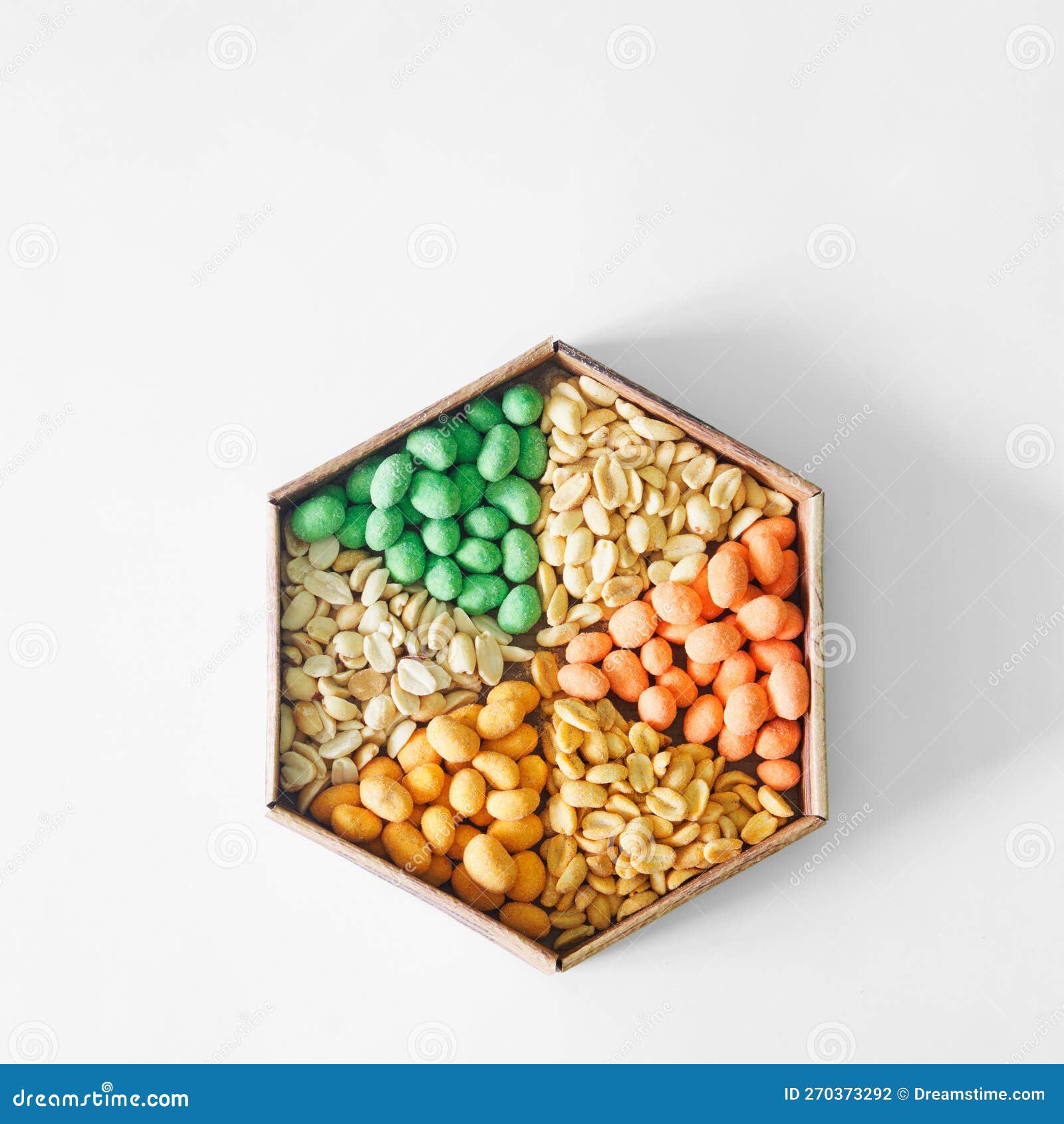 Six Varieties of Multi-colored Roasted Glazed Peanuts in a Hexagonal ...