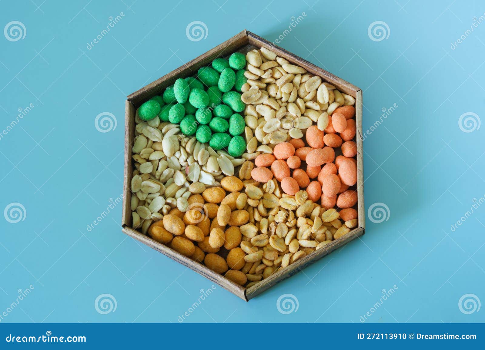 Six Varieties of Multi-colored Roasted Glazed Peanuts in a Hexagonal ...