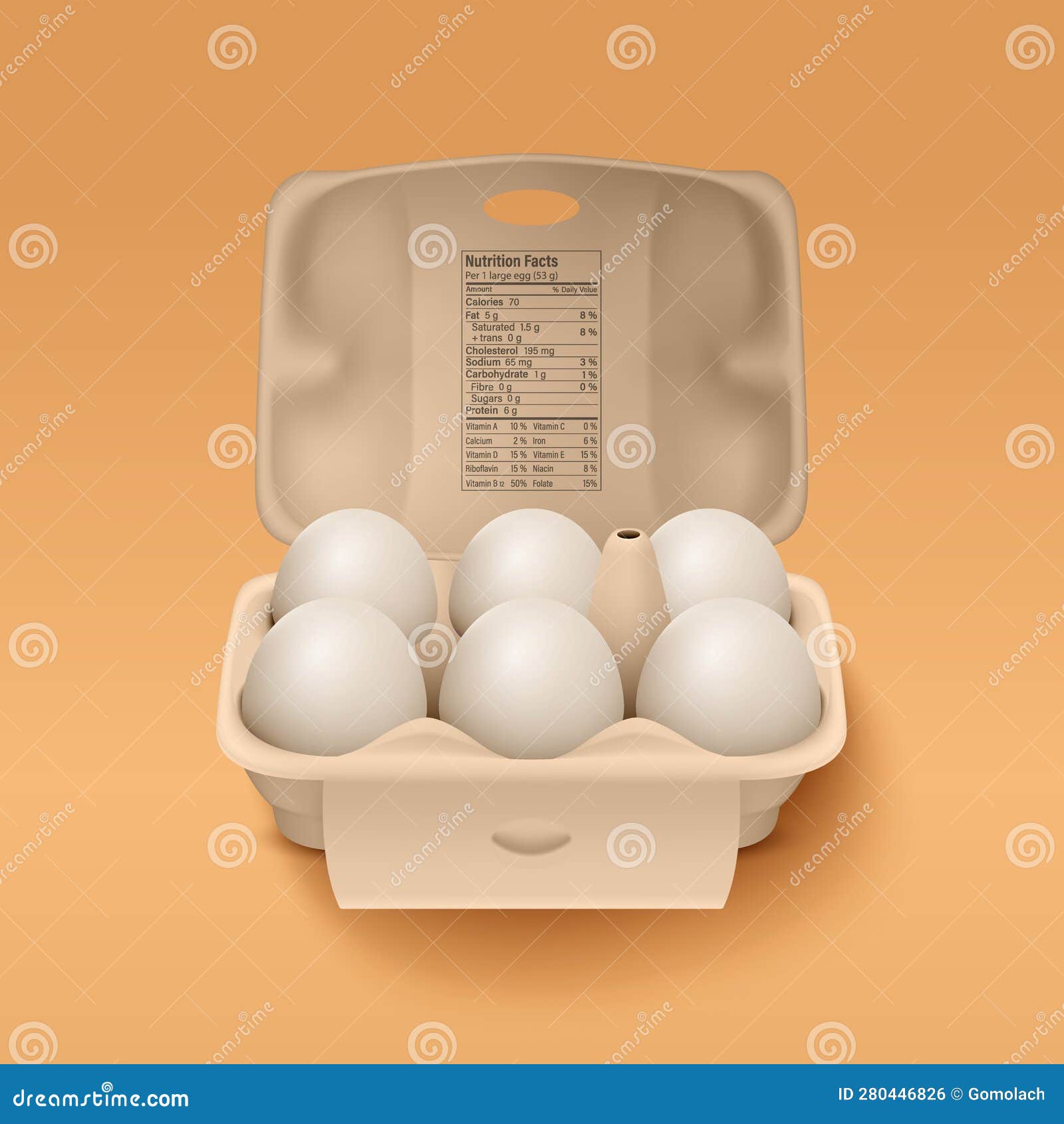 6 Six Vector 3d Realistic White Chicken Eggs in Opened Carton Paper Box ...