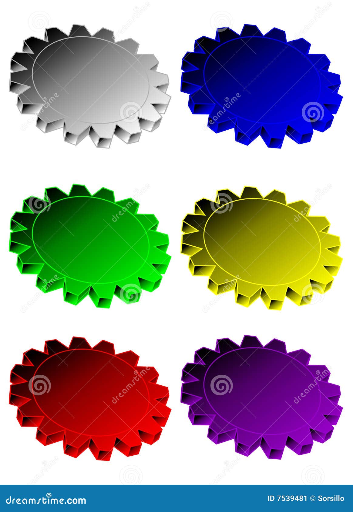 Six vector gears stock vector. Illustration of black, medallions - 7539481